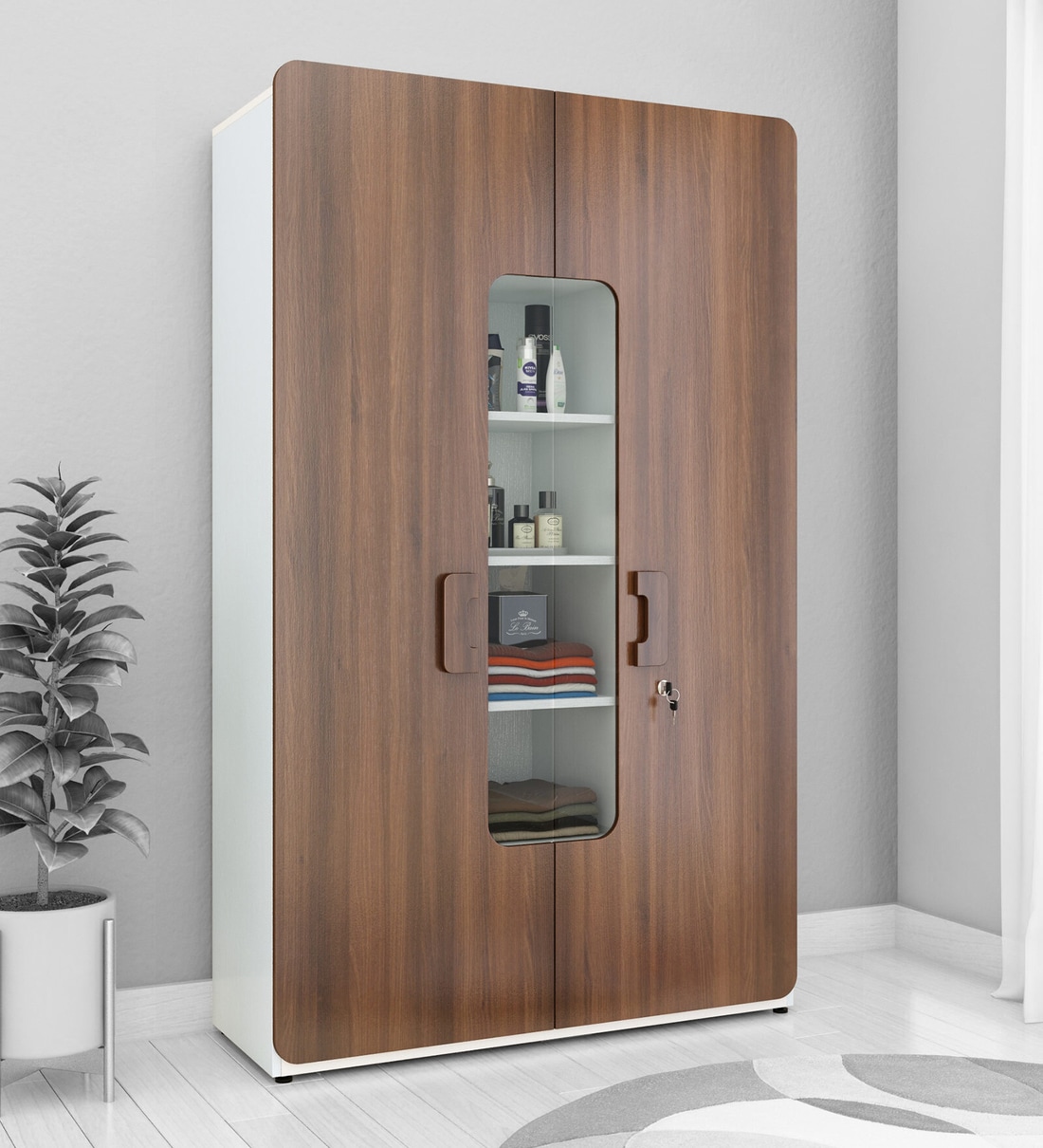 Buy Scion 2 Door Wardrobe in White Lily & Walnut Finish by Crystal ...