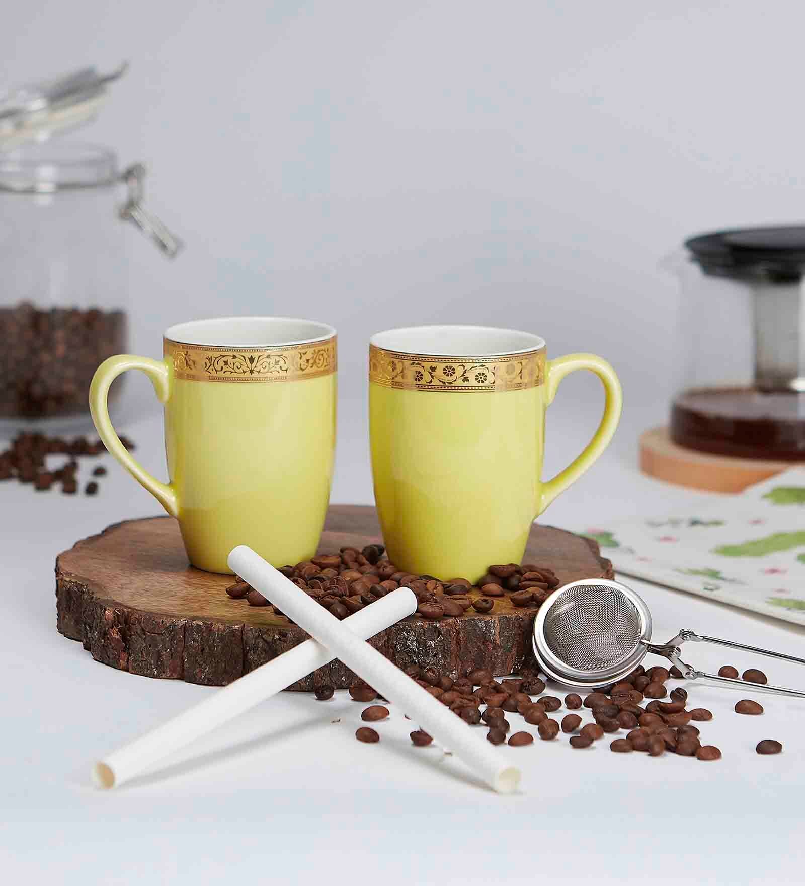 Buy Scarlet 230 ml Yellow Porcelain Coffee Mug (Set of 2) by Vola at ...