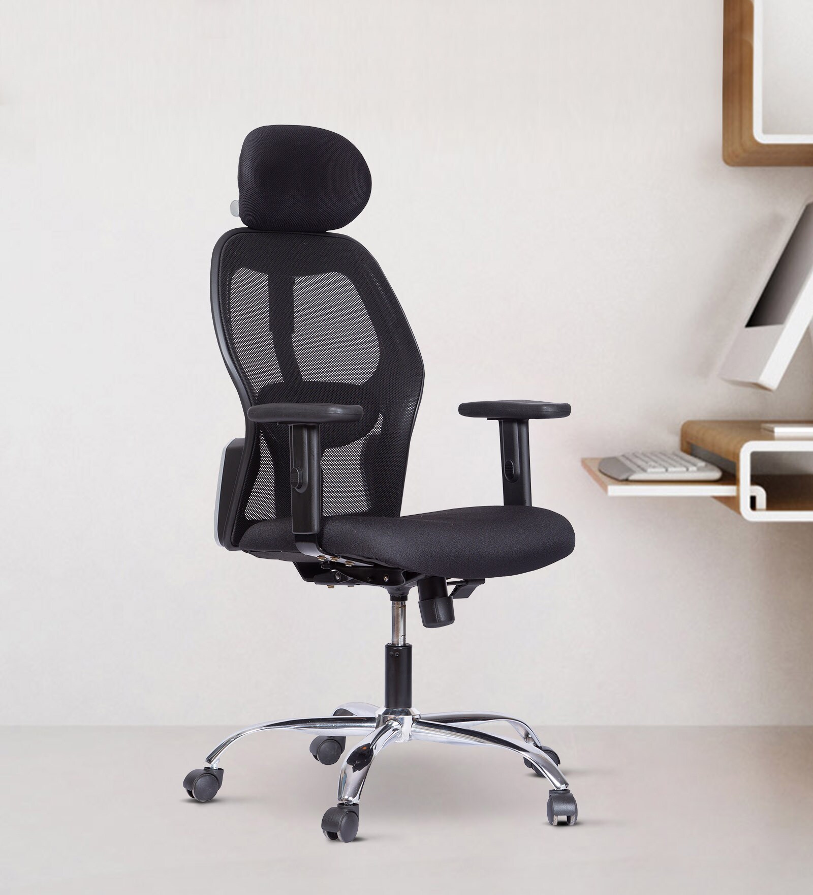 Buy Scot Breathable Mesh Ergonomic Chair in Black Colour with Headrest ...