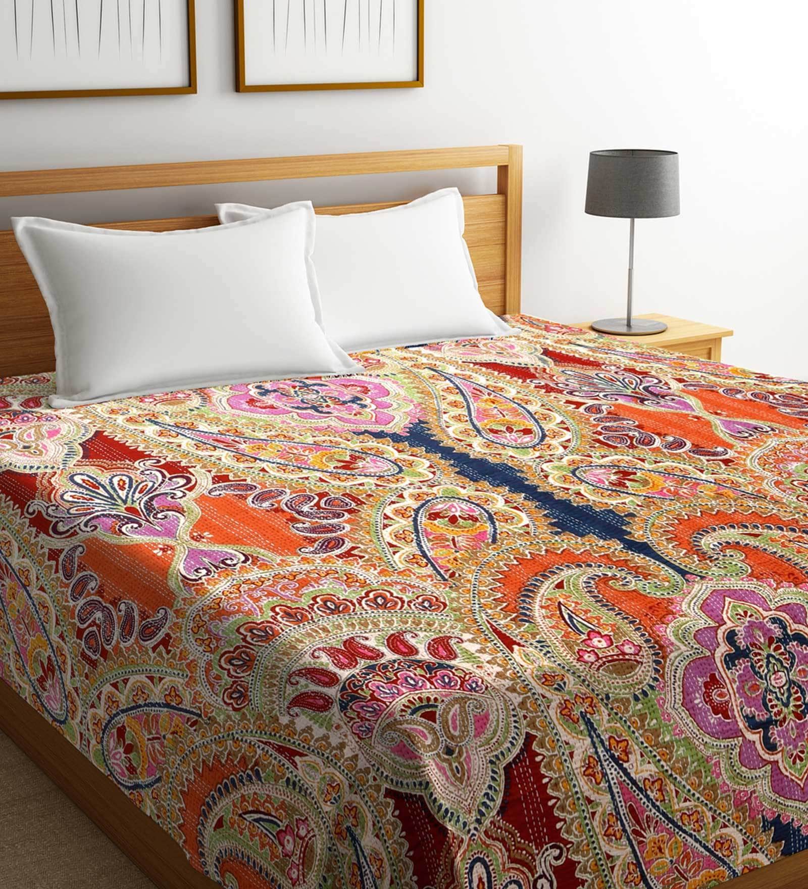 Buy Multicolor Abstract 144 TC Cotton Double Bed Cover at 60% OFF by ...