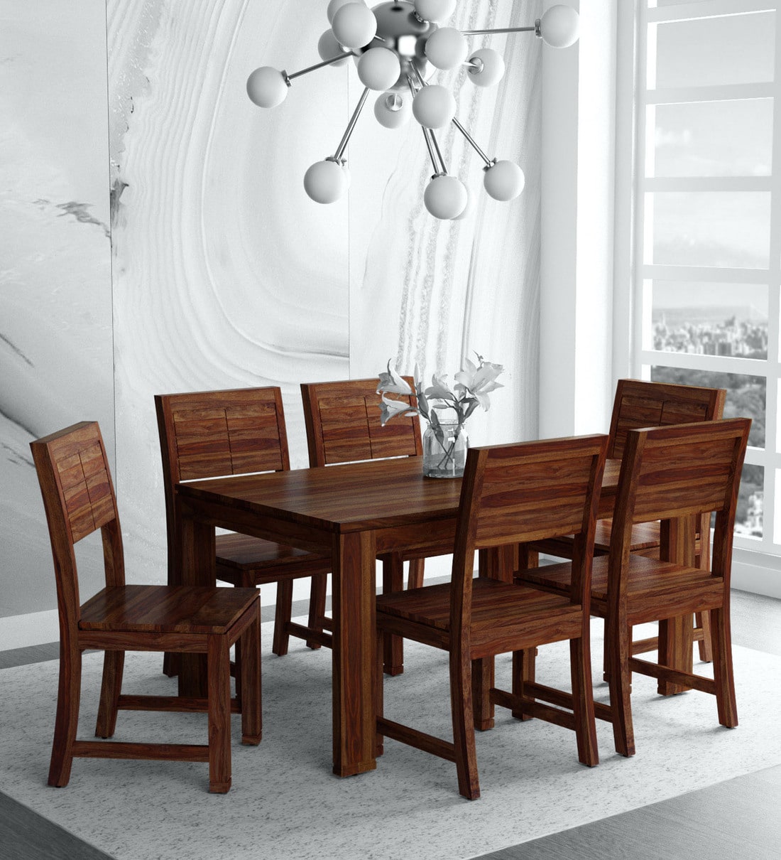 Buy Segur Sheesham Wood 6 Seater Dining Set In Provincial Teak Finish ...