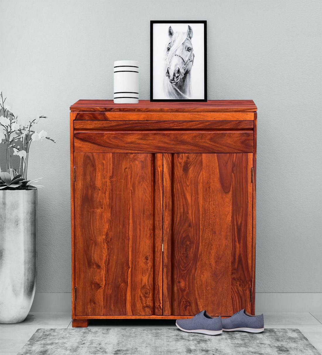 Buy Segur Sheesham Wood Shoe Cabinet In Honey Oak Finish at 10% OFF by ...