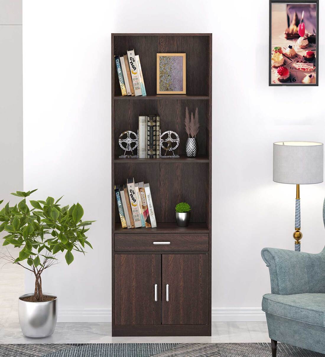 Buy Seonn Book Shelf in Wenge Finish with drawer Online - Modern Book ...