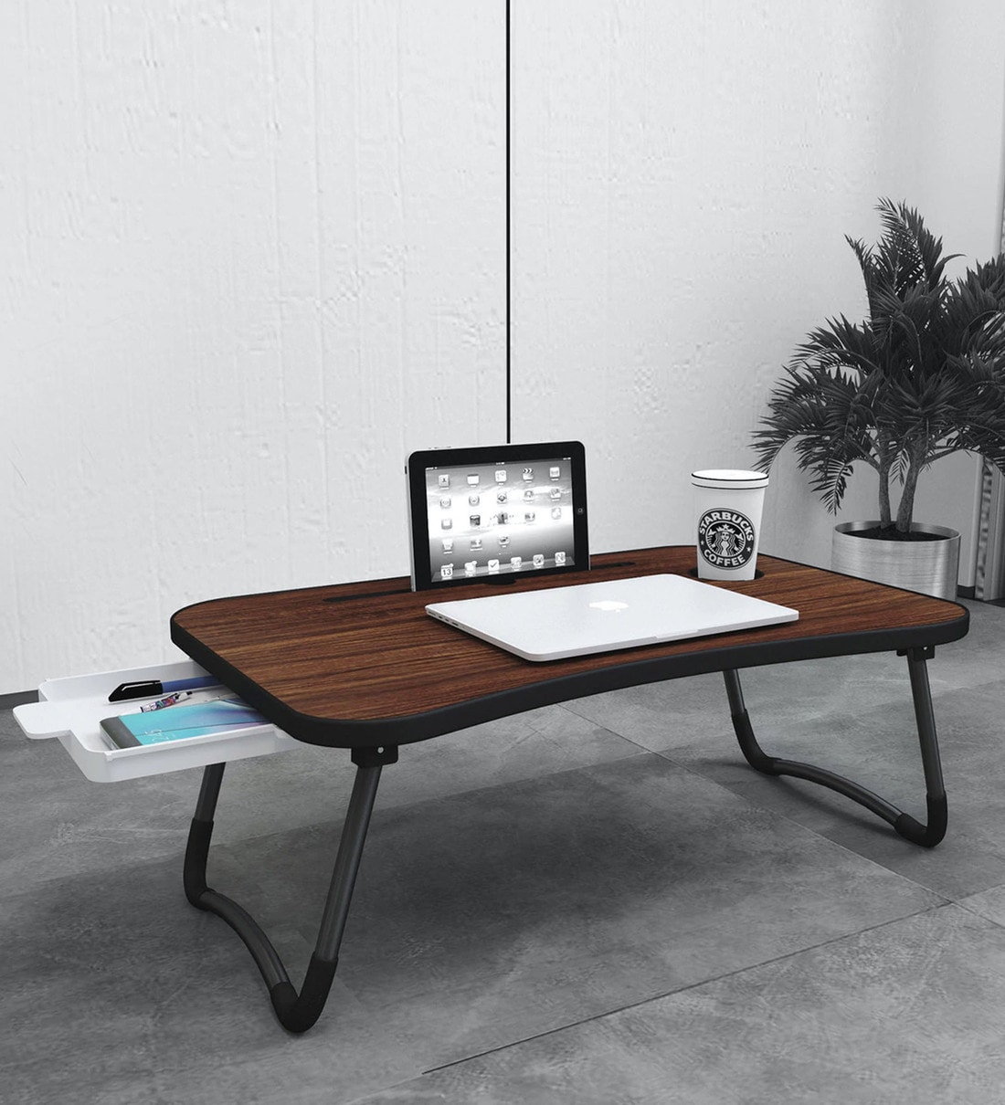 Buy Sergio Portable Laptop Table With Tray in Walnut Finish by Dios ...