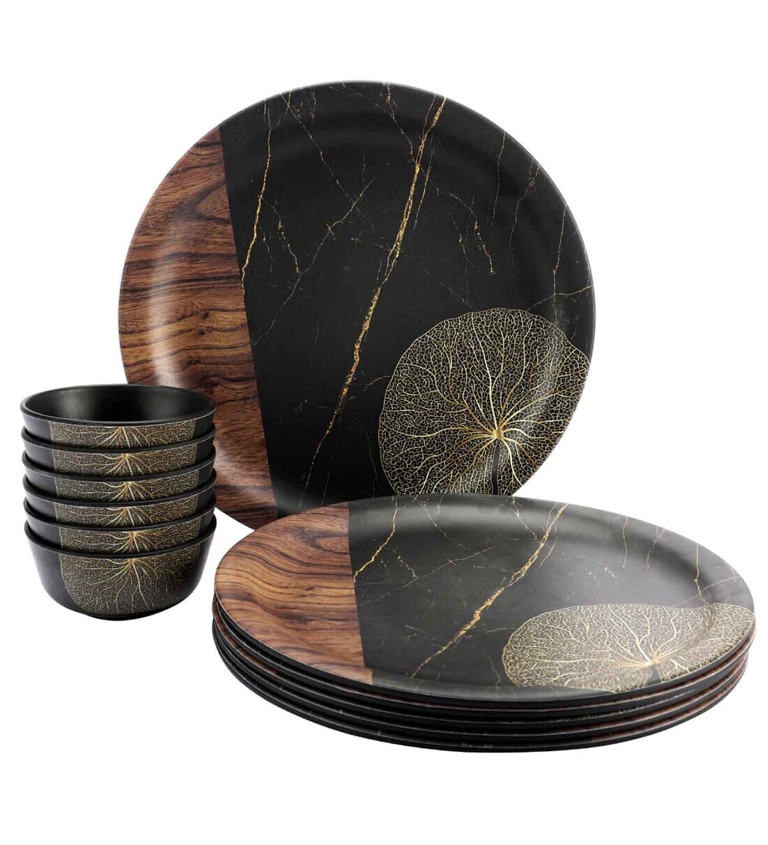 Buy Servewell Arid Persian Matte 12 Pcs Black Melamine Dinnerware Set ...