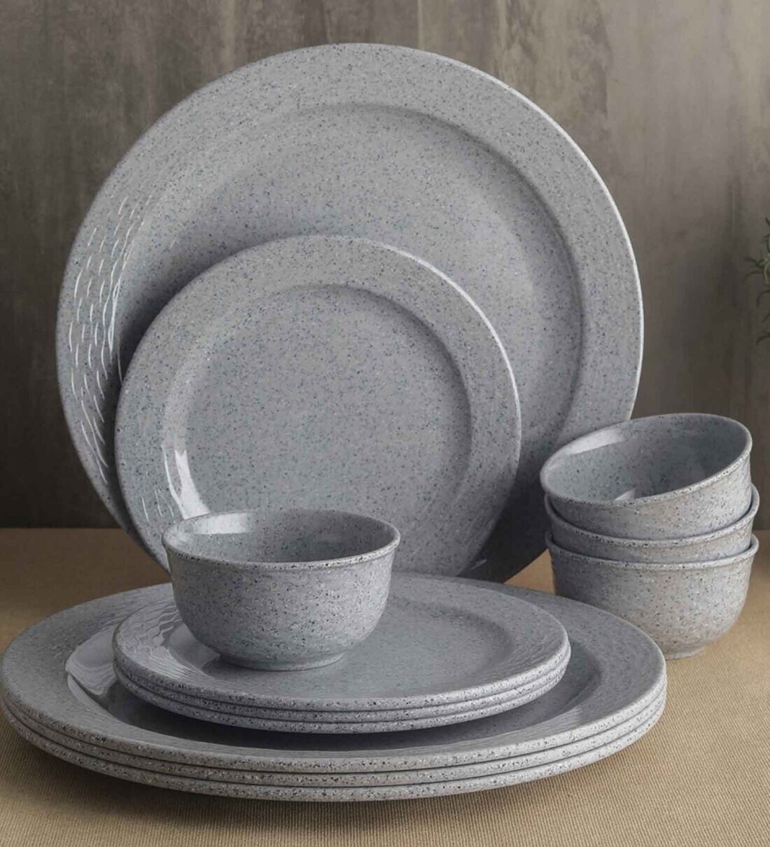 Buy Servewell Grey Melamine Ripple 12 Pc Dinner Set by VarEesha Online ...