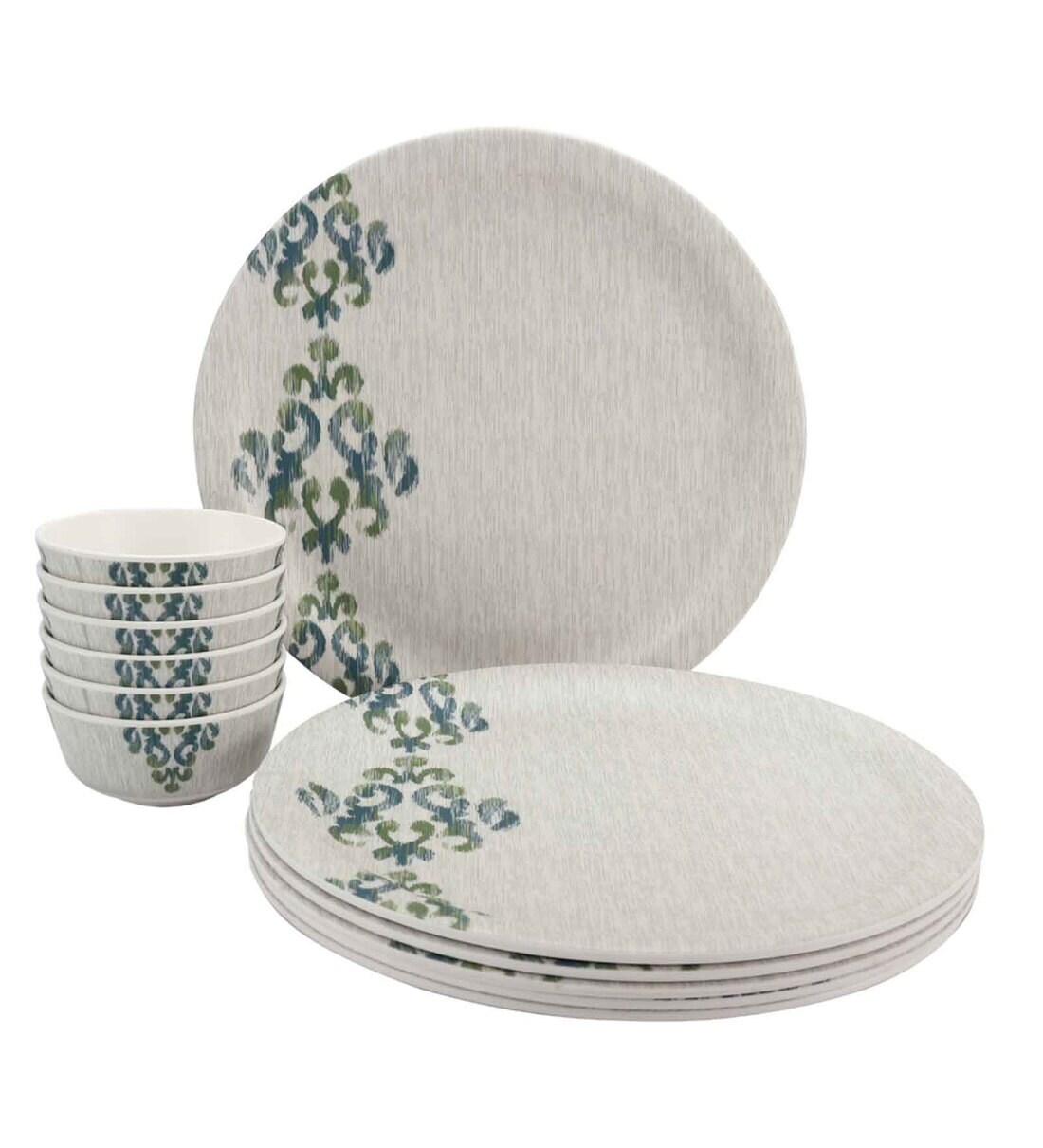 Buy Servewell Native Persian 12 Pcs White & Green Melamine Dinnerware ...