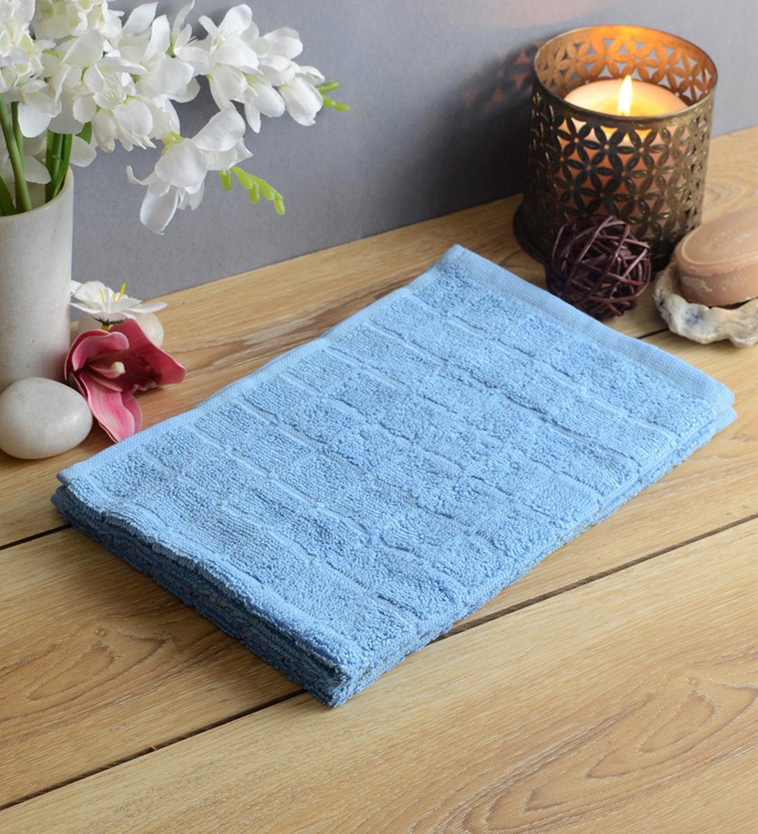 Buy Blue Solid 280 GSM Cotton Hand Towels (Set of 2) by Softweave at 41 ...