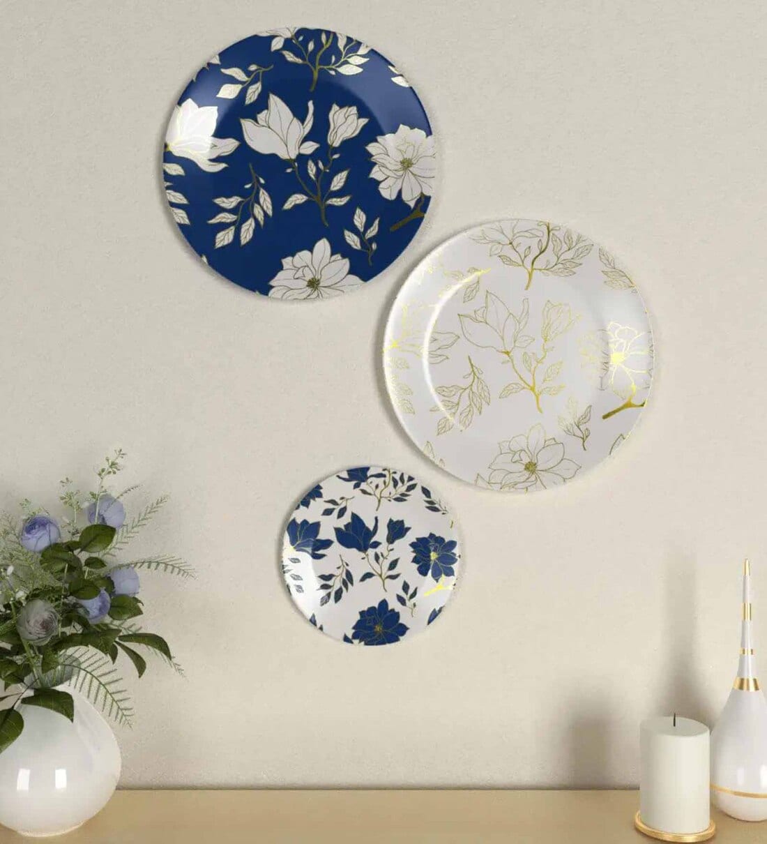Buy Set of 3 Decorative Floral Design Ceramic Wall Plates at 47% OFF by ...
