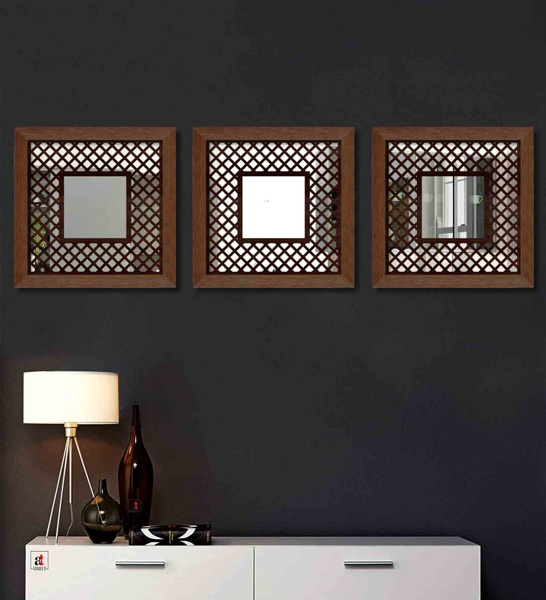 Buy Set of 3 Square Shape Mirror in Brown Colour at 11% OFF by Art ...