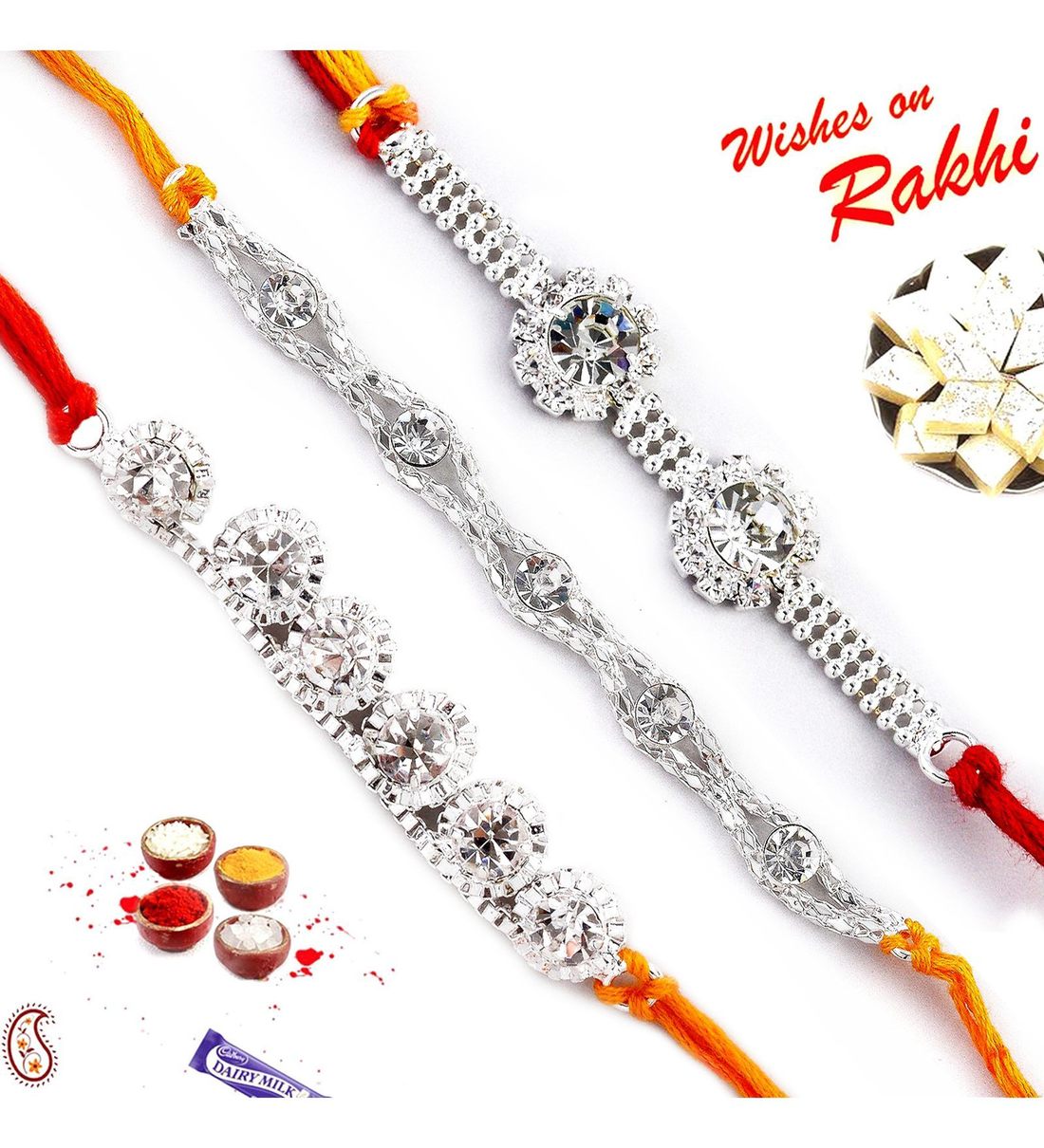 Buy Set of 3 White stones and Silver Chain Rakhi by Aapno Rajasthan ...