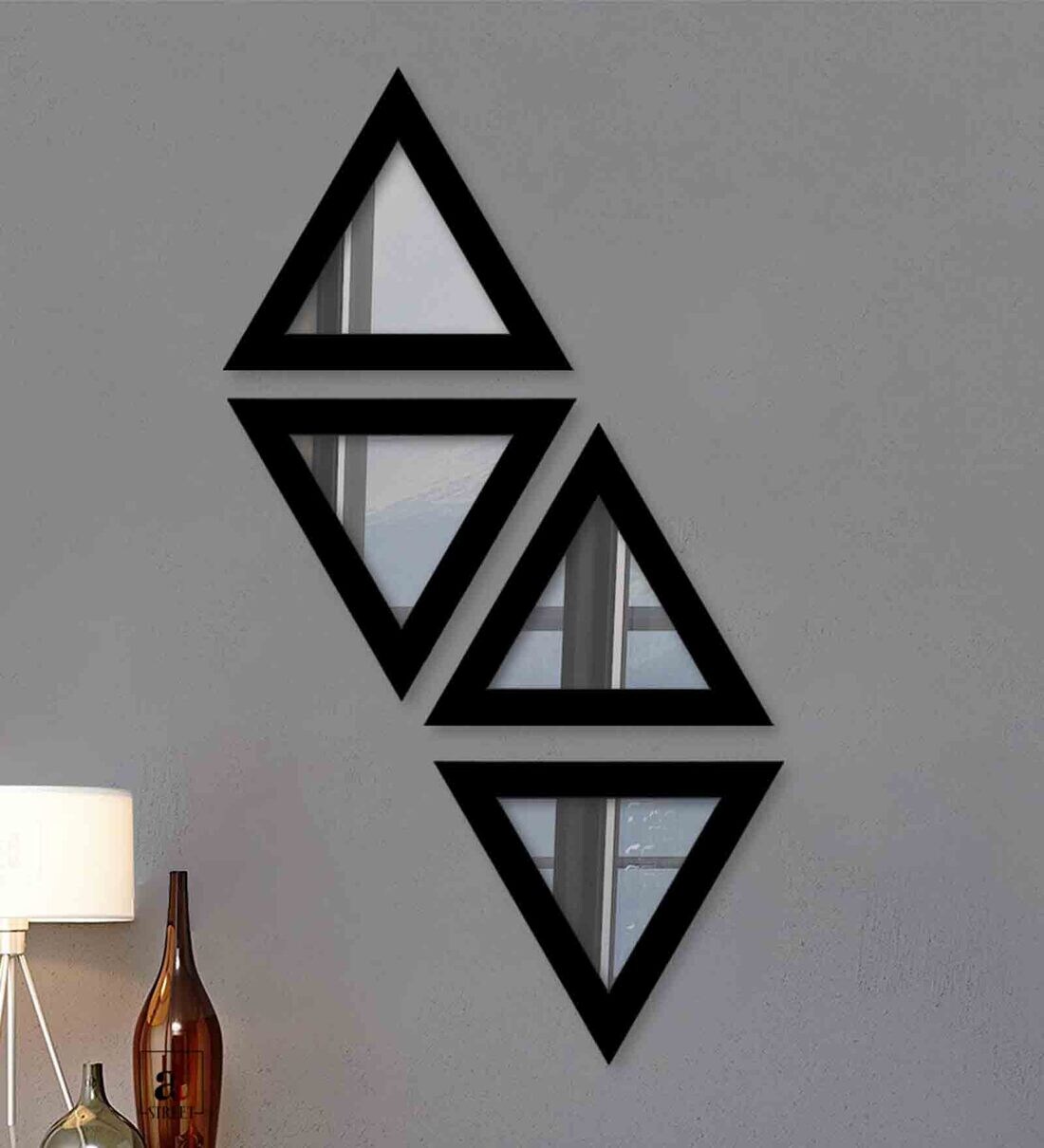 Buy Set of 4 Triangular Shape Mirror in Black Colour Online - Mirror ...
