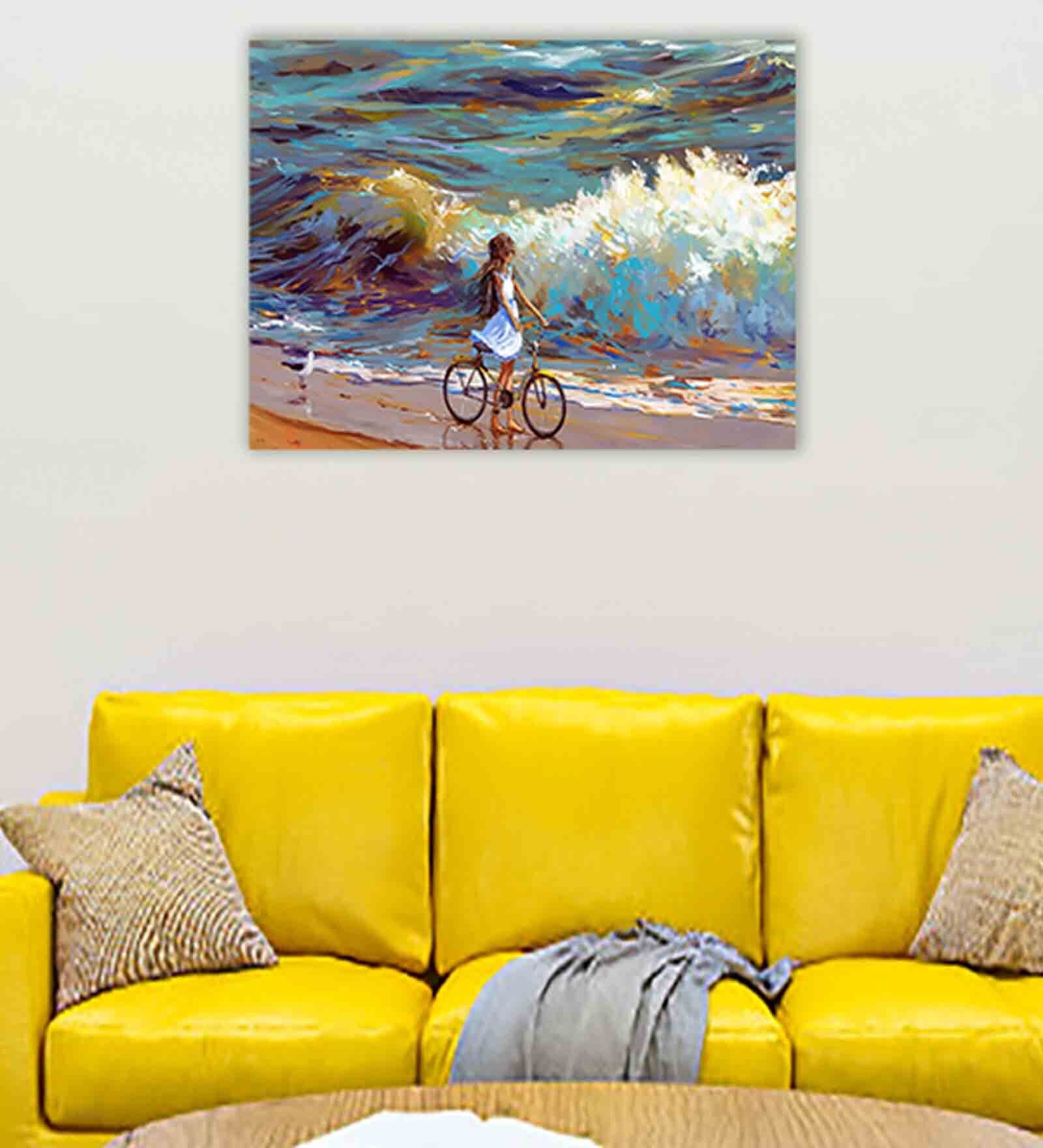 Buy Seaside Strolling Toughened Glass Wall Painting By Flair Glass at ...