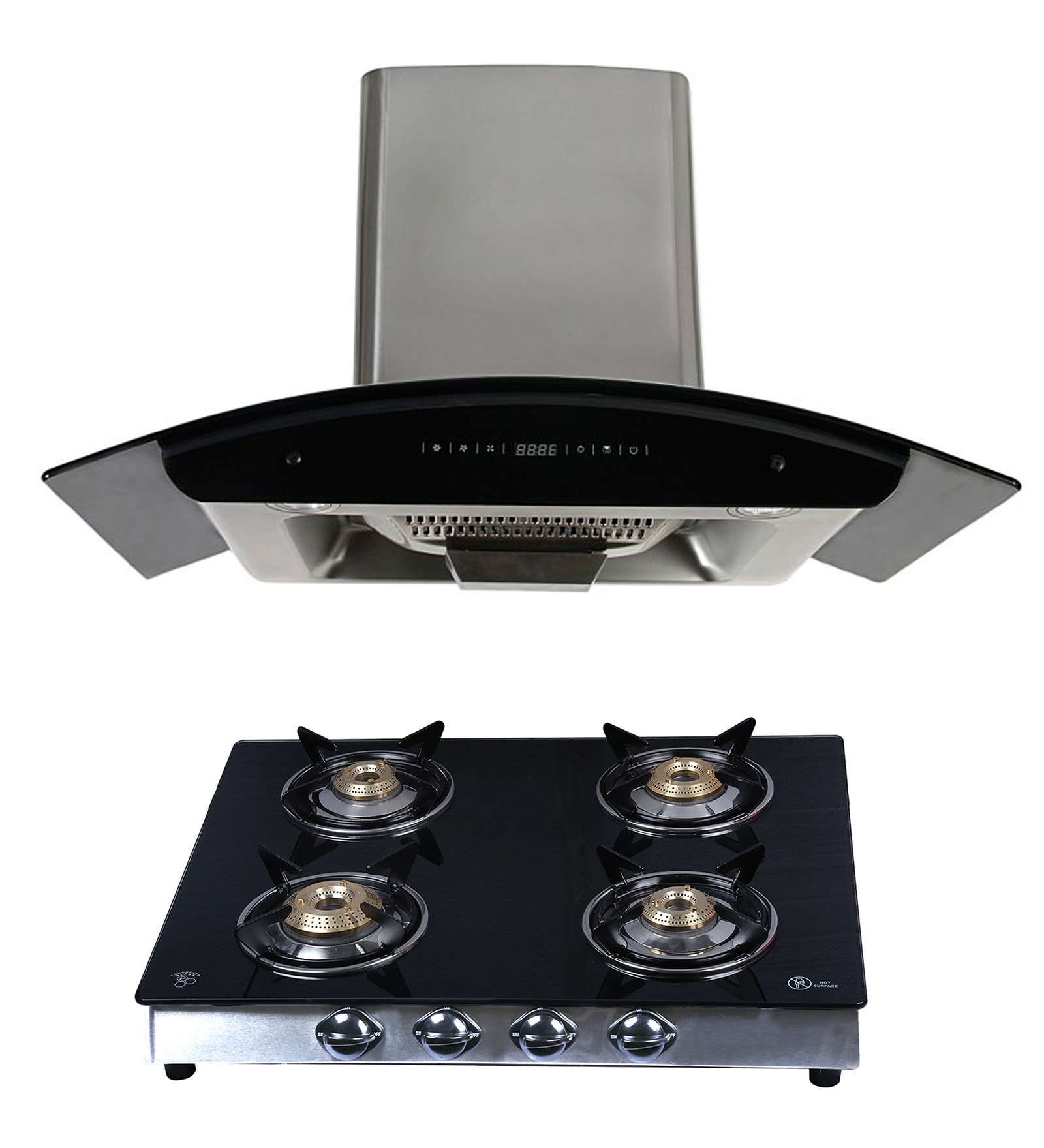 Buy Seavy 90Cm Auto Clean Chimney with 4 Brass Burner Gas Stove (Prime ...