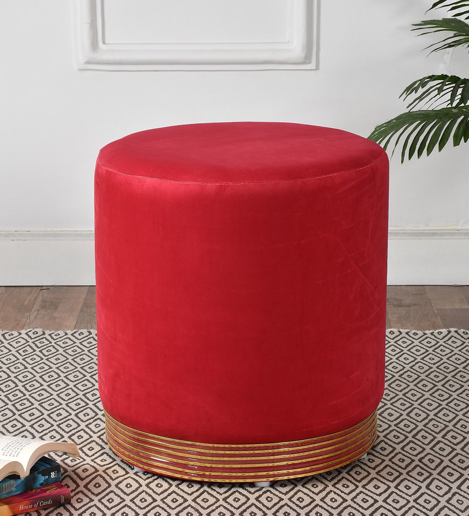 Buy Seawell Fabric Pouffe in Red Colour at 36% OFF by Riance Creations ...