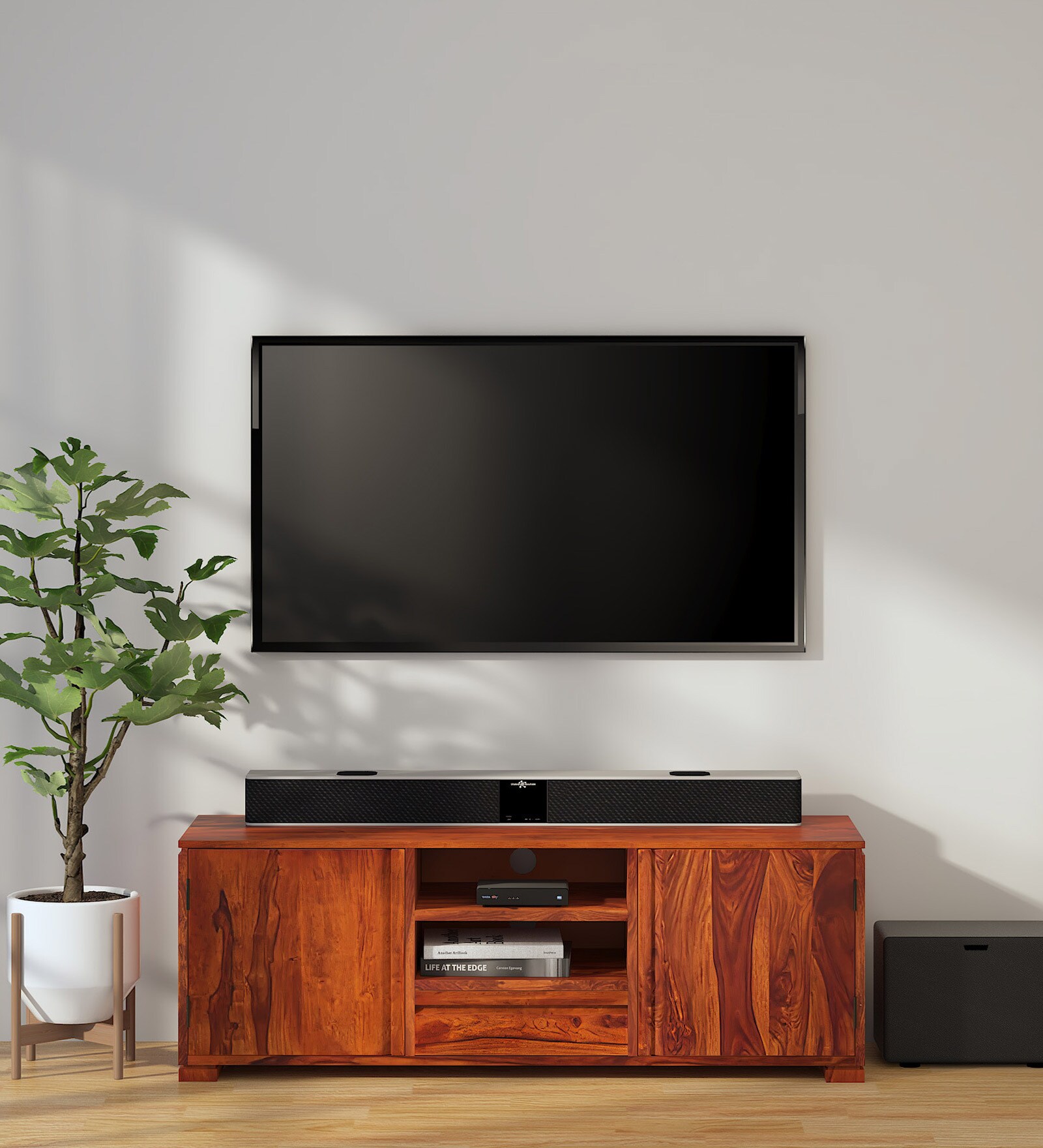 Buy Segur Sheesham Wood TV Console In Honey Oak Finish For TVs Up To 55 ...