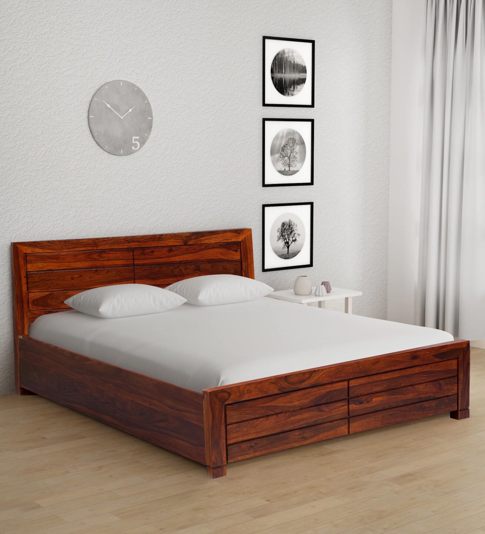 Buy Segur Sheesham Wood King Size Bed With Box Storage In Honey Oak ...