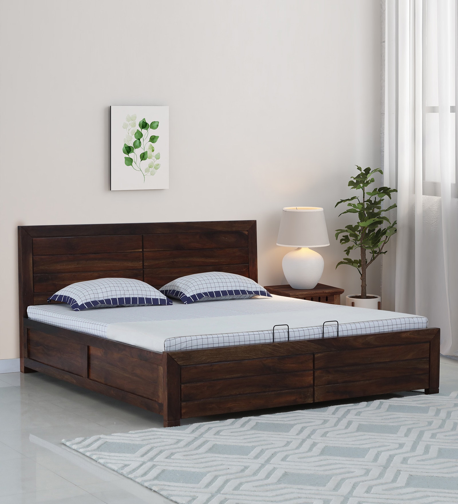 Buy Segur Sheesham Wood Queen Size Bed In Provincial Teak Finish With