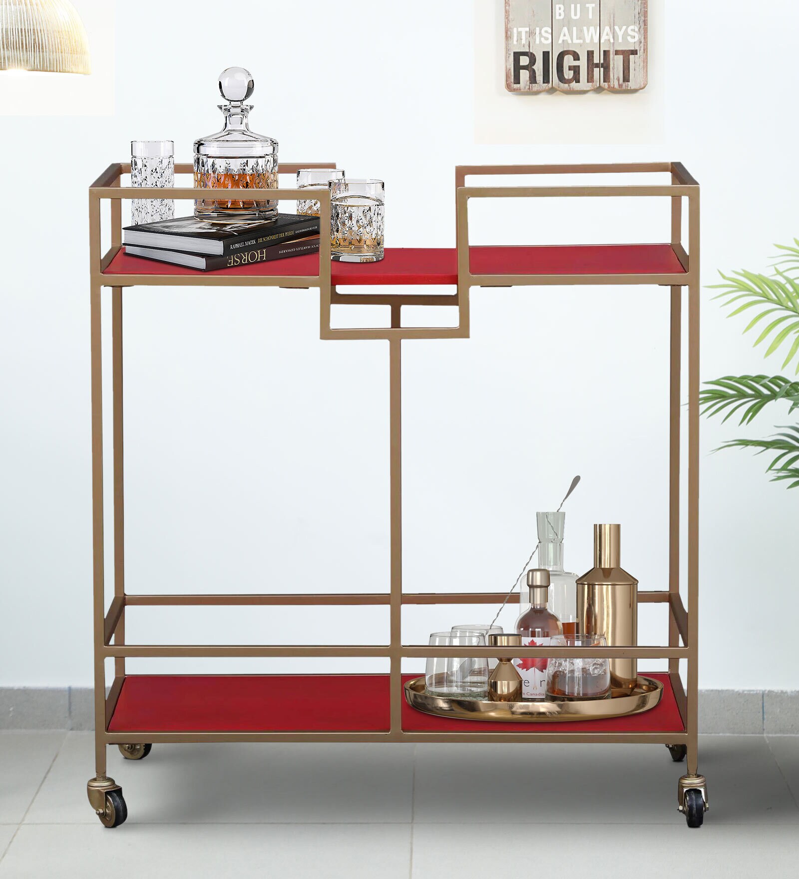 Buy Seia Metal Bar Trolley in Red & Golden Finish at 30% OFF by ...
