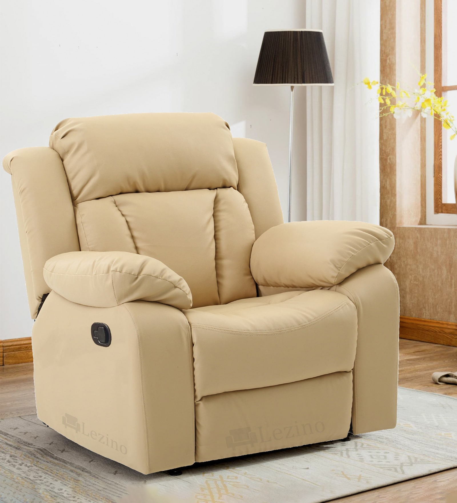Buy Selino Leatherette Manual 1 Seater Recliner In Cream Colour at 16% ...