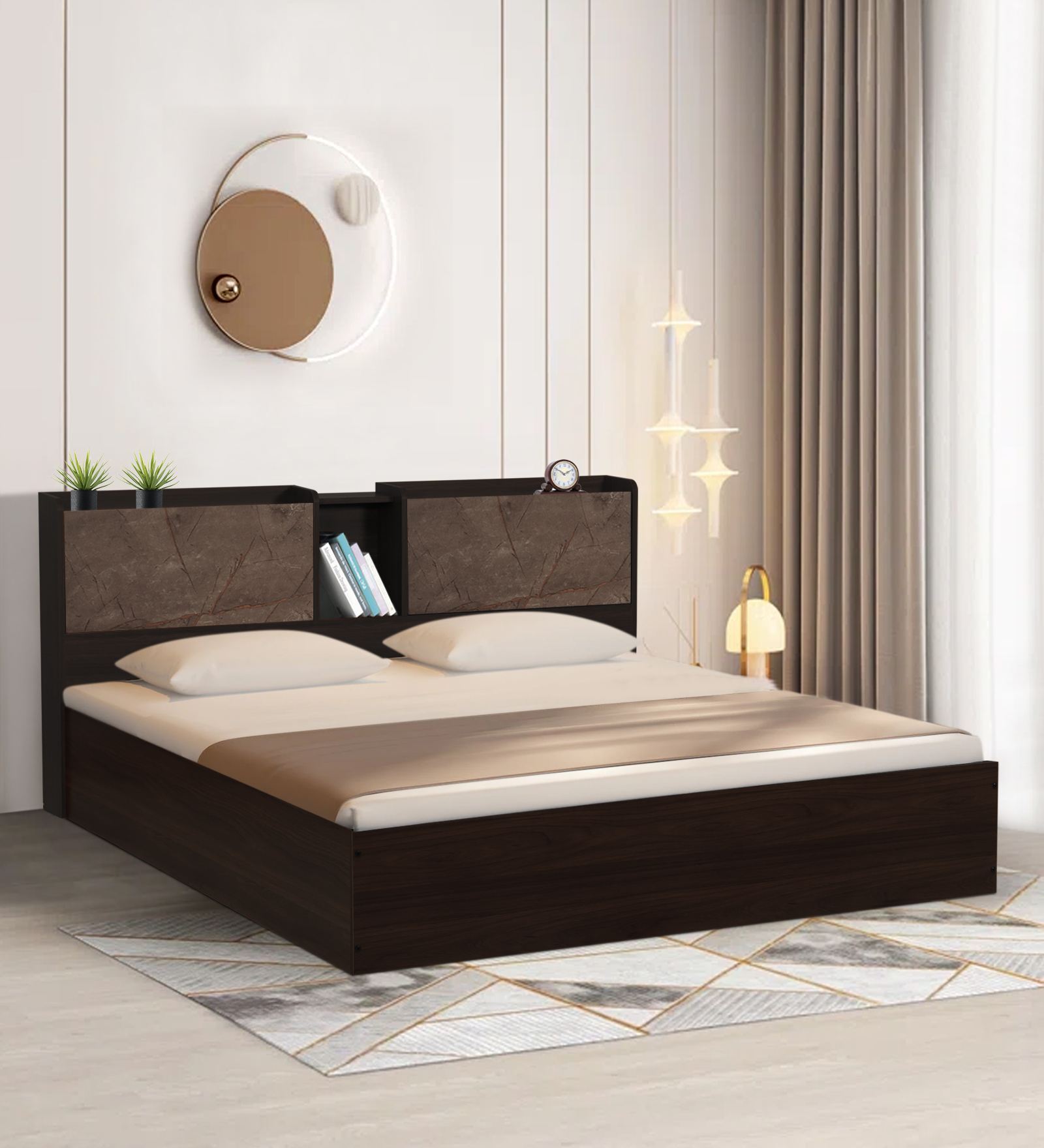 Buy Serenity Queen Size Bed In Walnut Finish With Box Storage at 30% ...