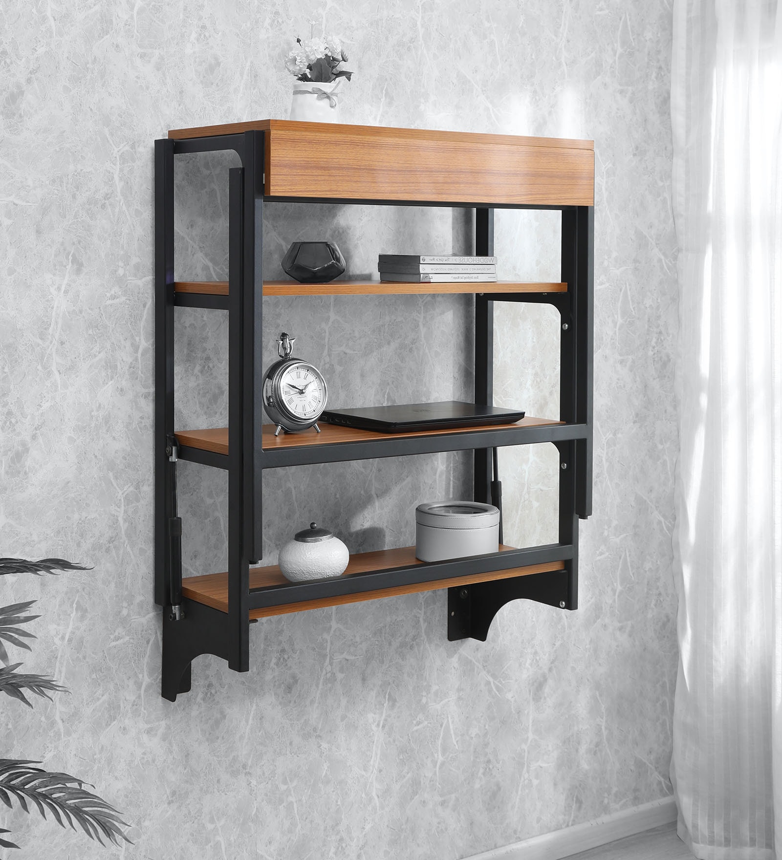 Buy Sergio Wall Mounted Study Table cum Book Shelf in Nayana Teak ...
