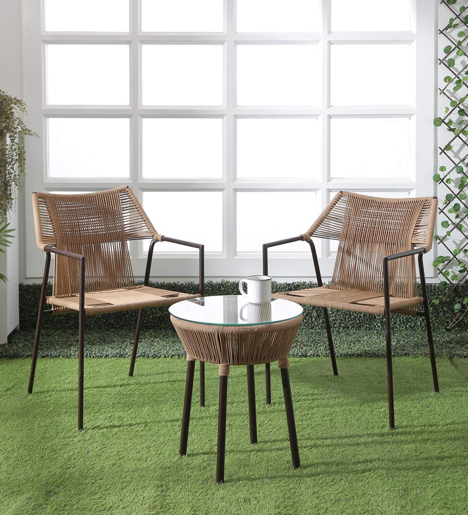 Buy Serra Steel & Braided Rope Table And Chair Sets In Beige Finish at ...