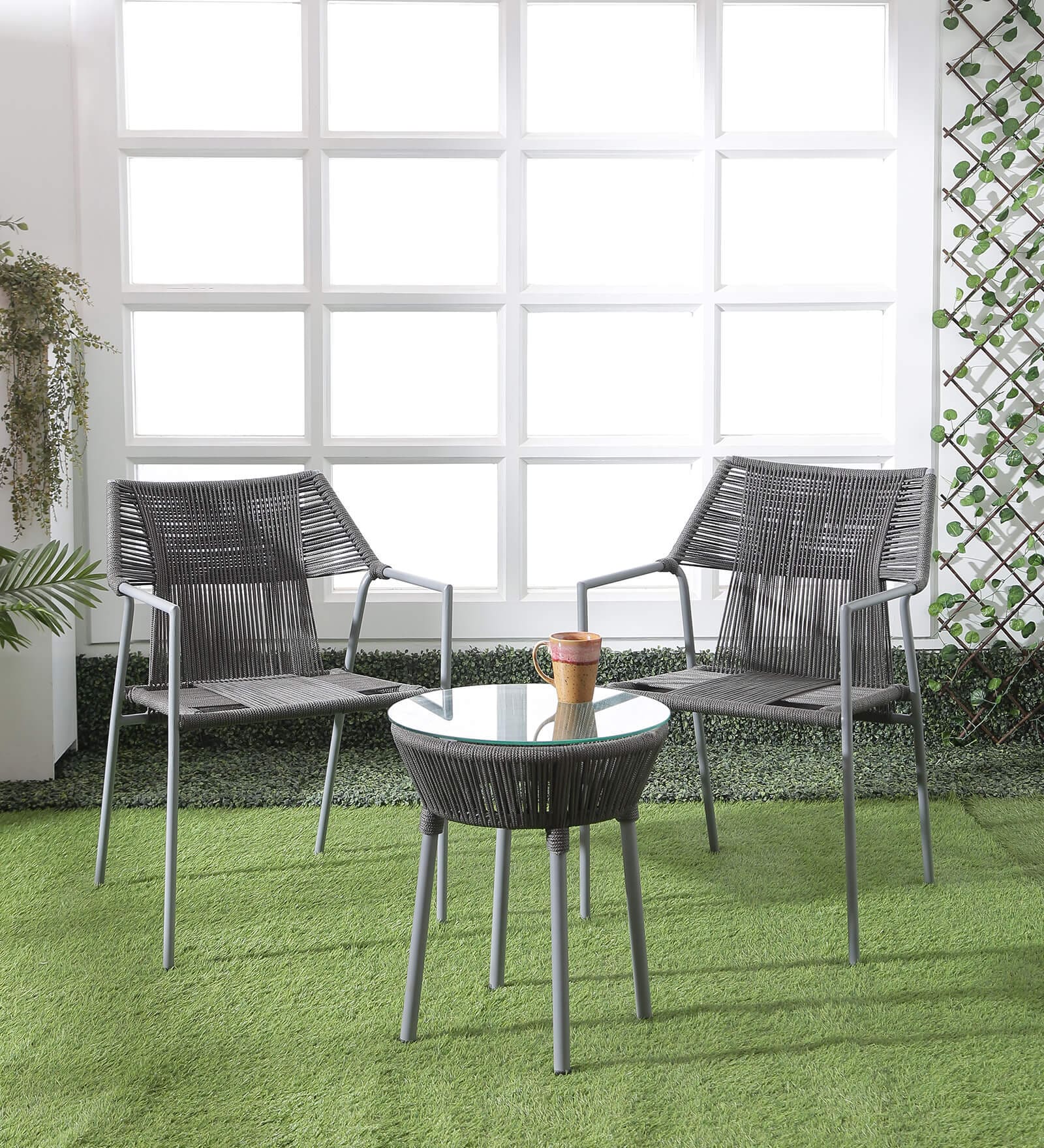 Buy Serra Steel & Braided Rope Table And Chair Sets In Grey Finish at ...