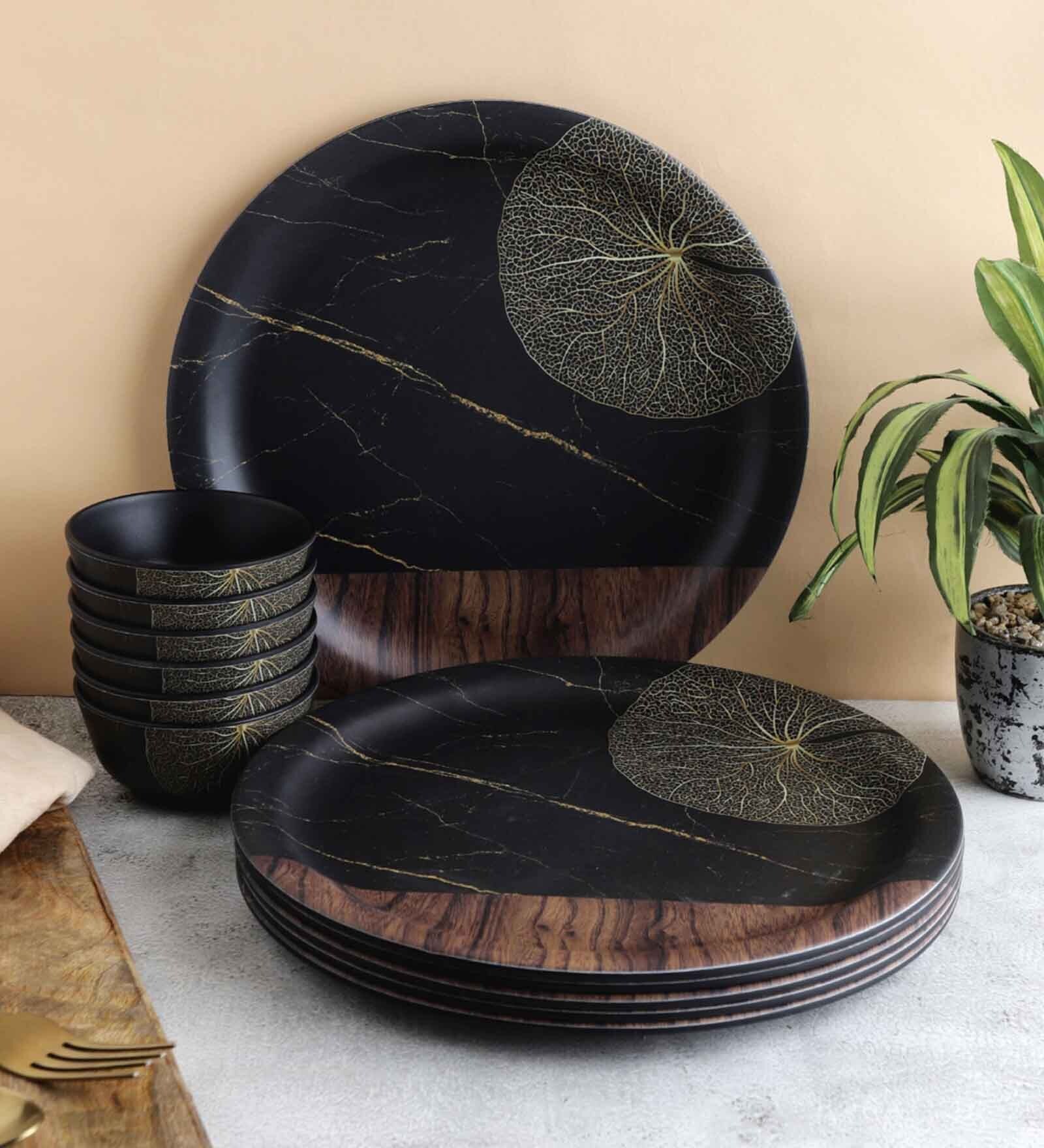 Buy Servewell Arid Persian Matte 12 Pcs Black Melamine Dinnerware Set ...