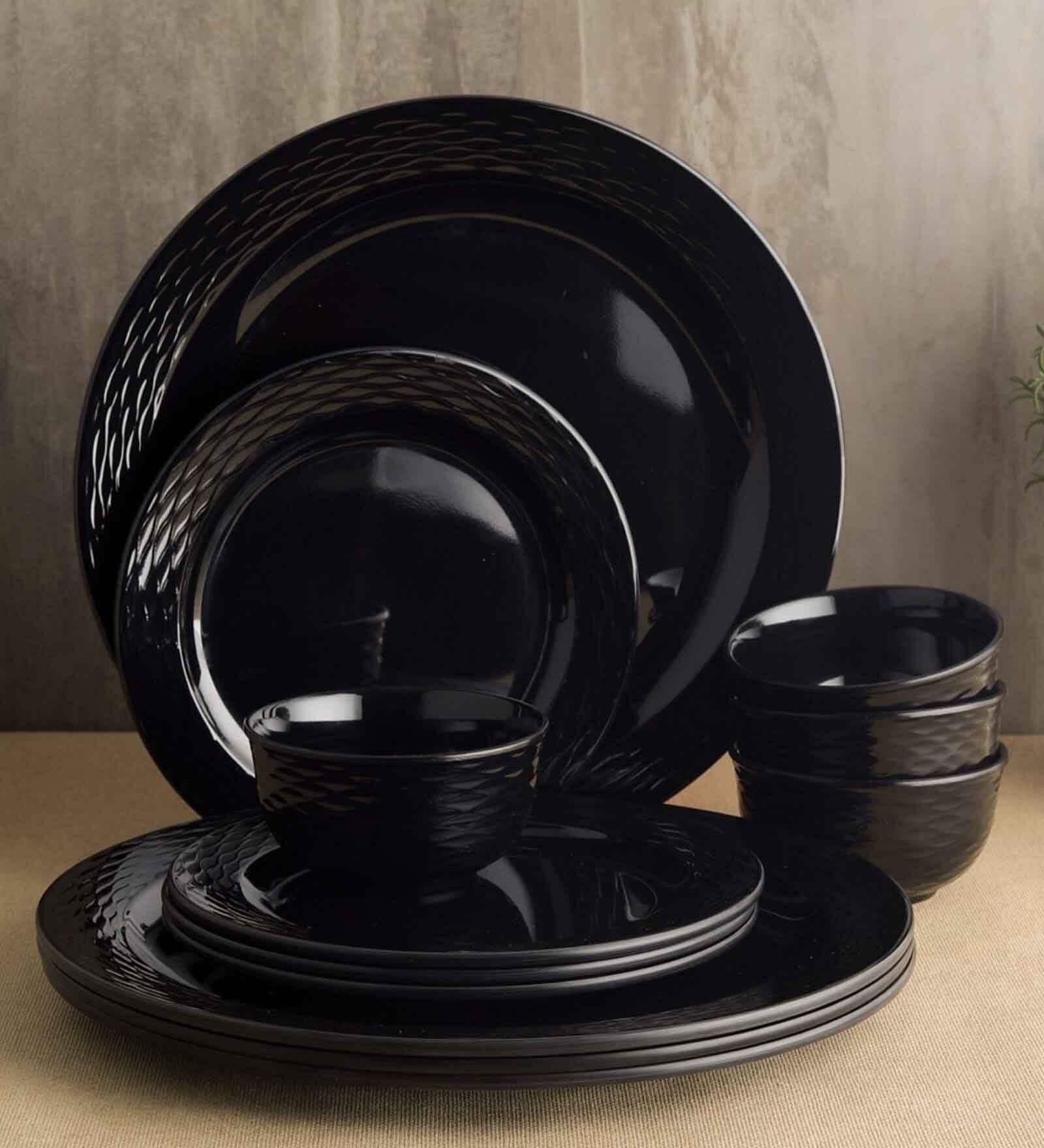 Buy Servewell Black Melamine Ripple 12 Pc Dinner Set by VarEesha Online - Dinnerware Sets ...