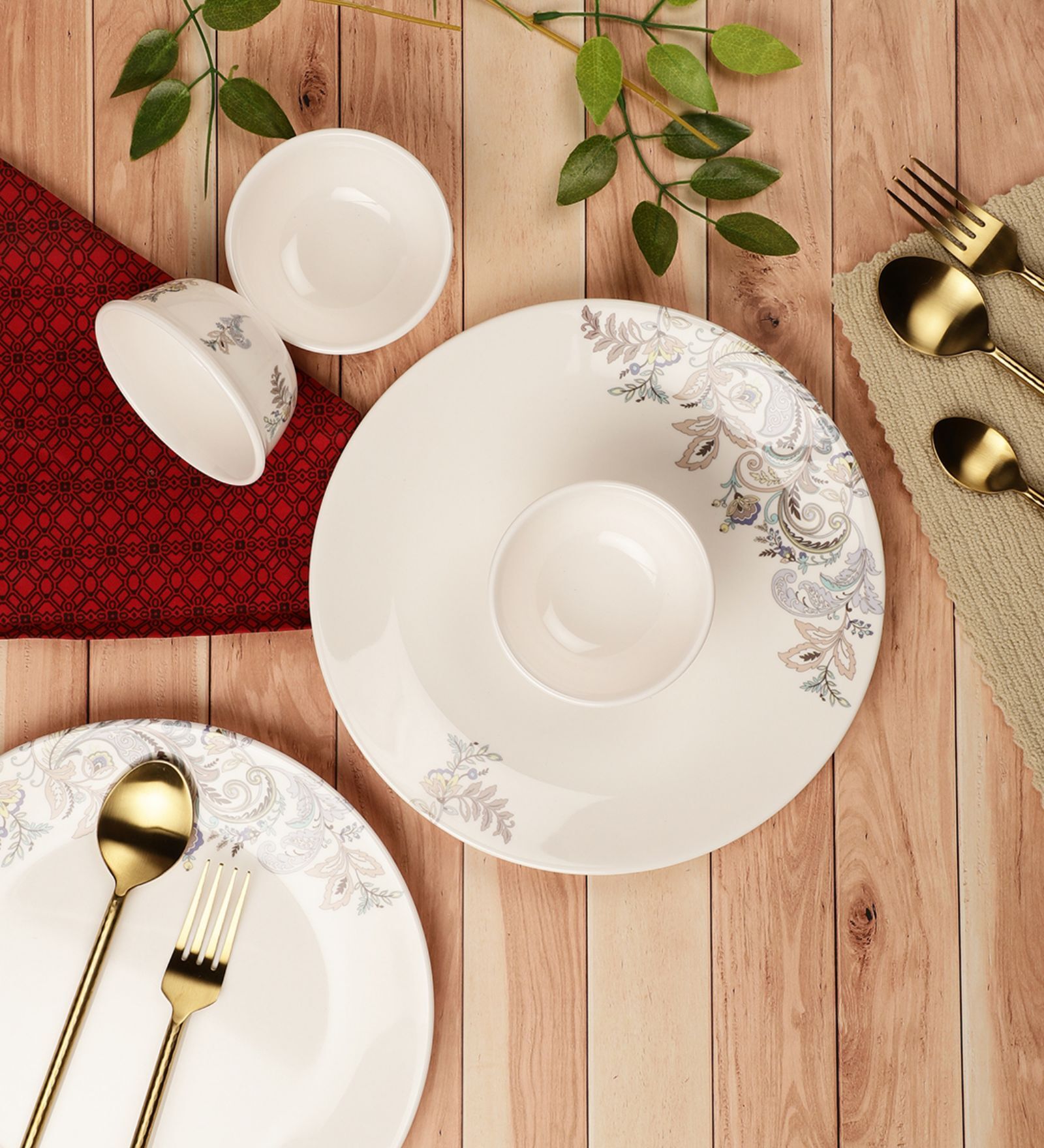 Buy Servewell Flourish White (Set of 12) Dinner Set by Vareesha Online - Dinnerware Sets ...