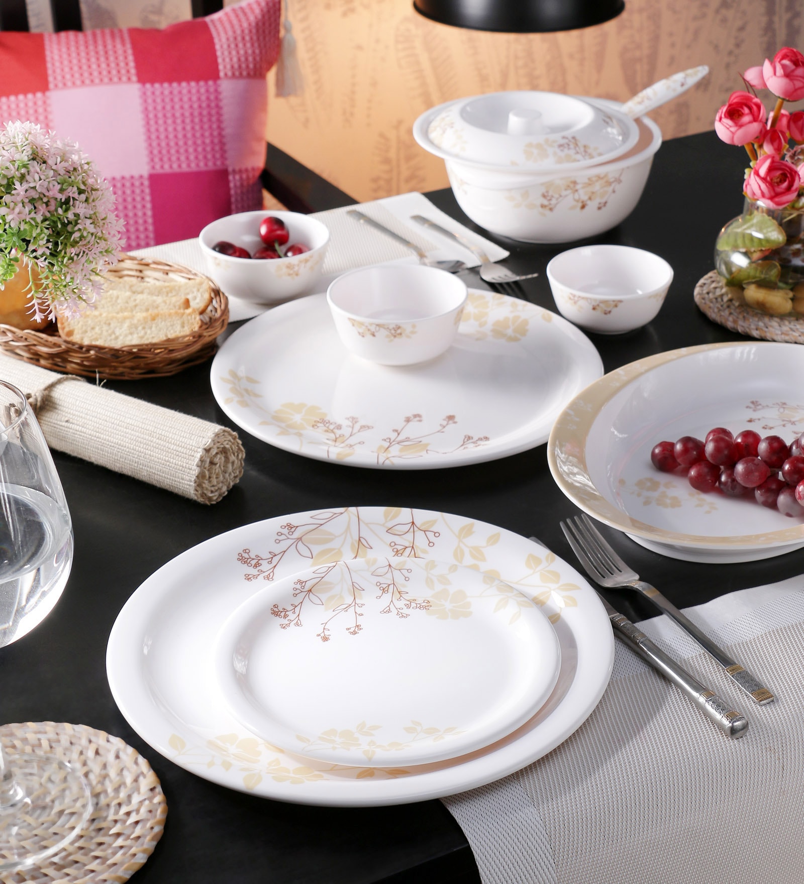 Buy Petals Melamine Round Dinner Set - Set of 29 by Servewell Online ...