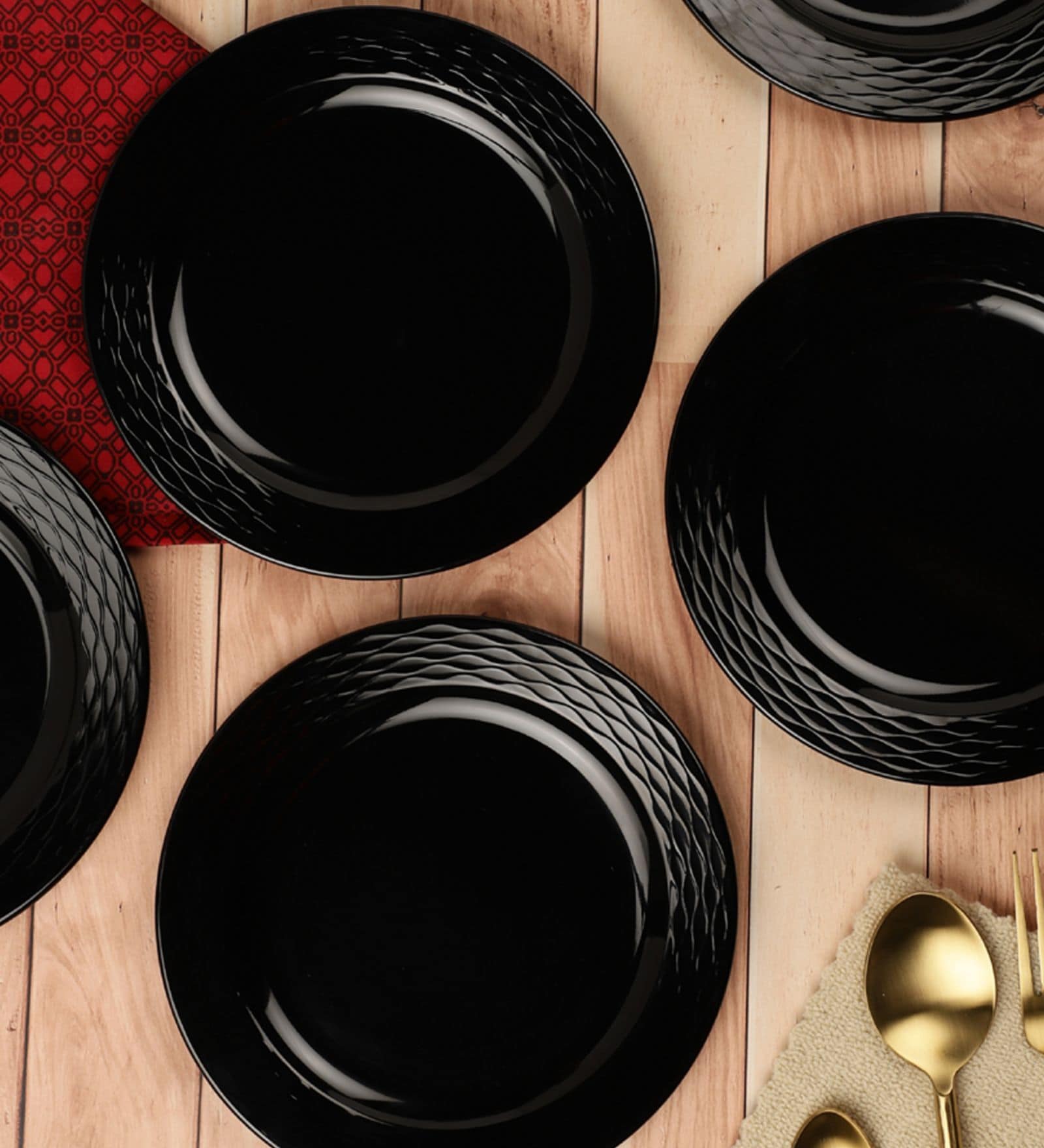 Buy Servewell Ripple Black (Set of 6) Dinner Plate by Vareesha Online ...