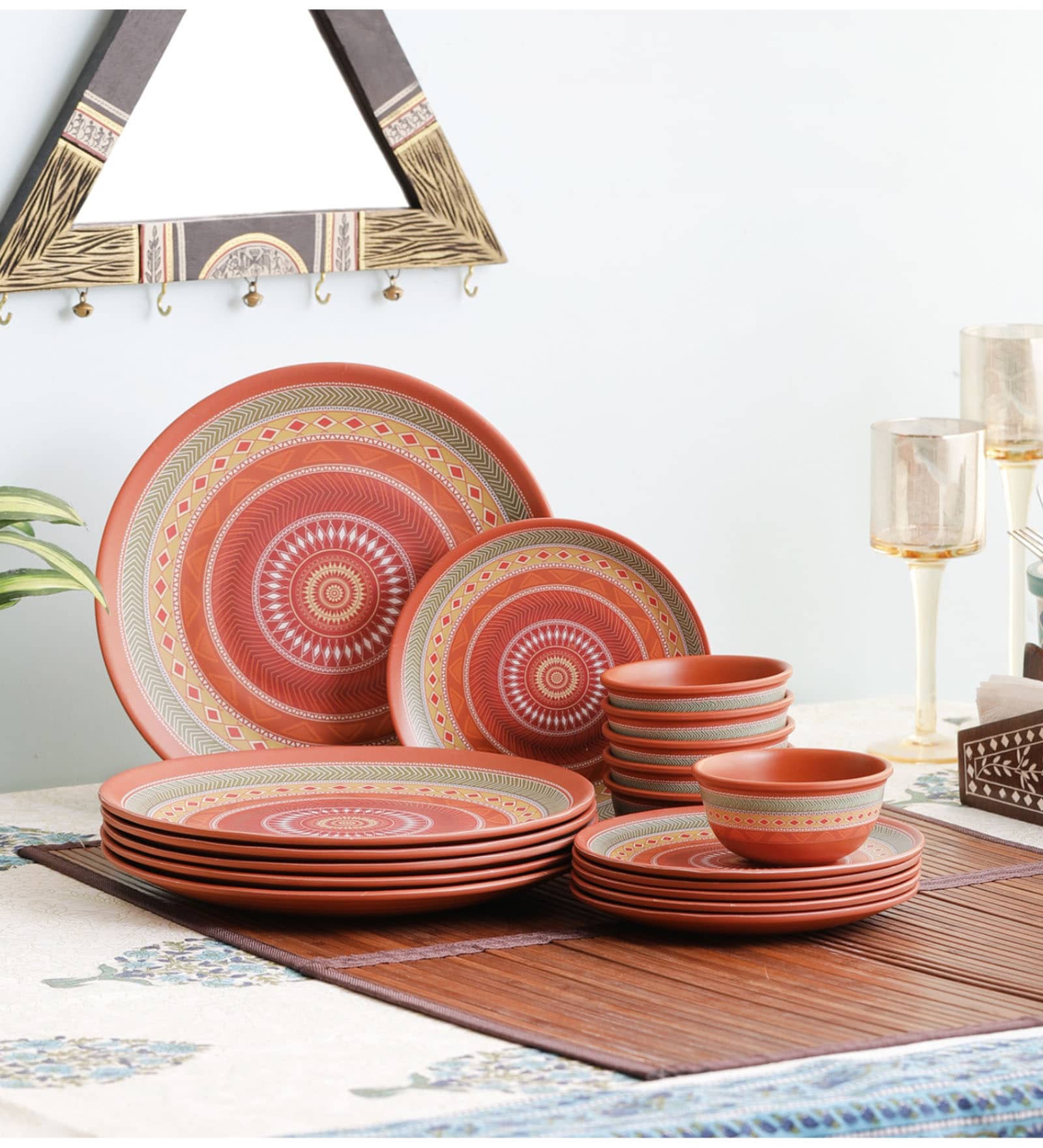 Buy Servewell Tribal Art Melamine Dinner Pack - Set of 18 Online ...