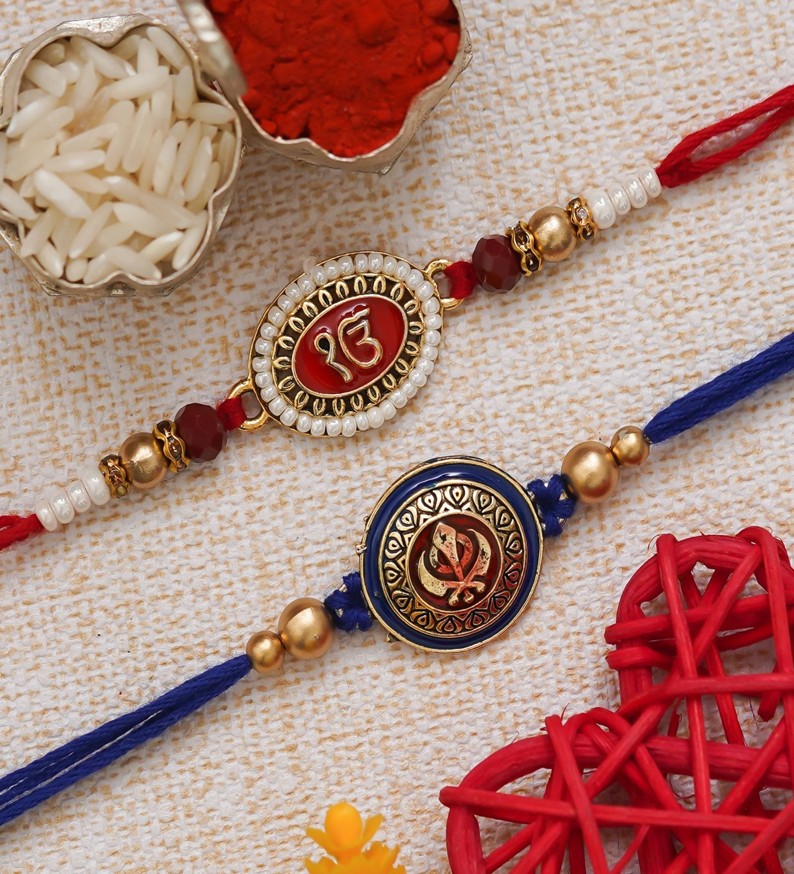 Buy Set of 2 Ik Onkar and Khanda Sikh Symbols Religious Rakhis with ...