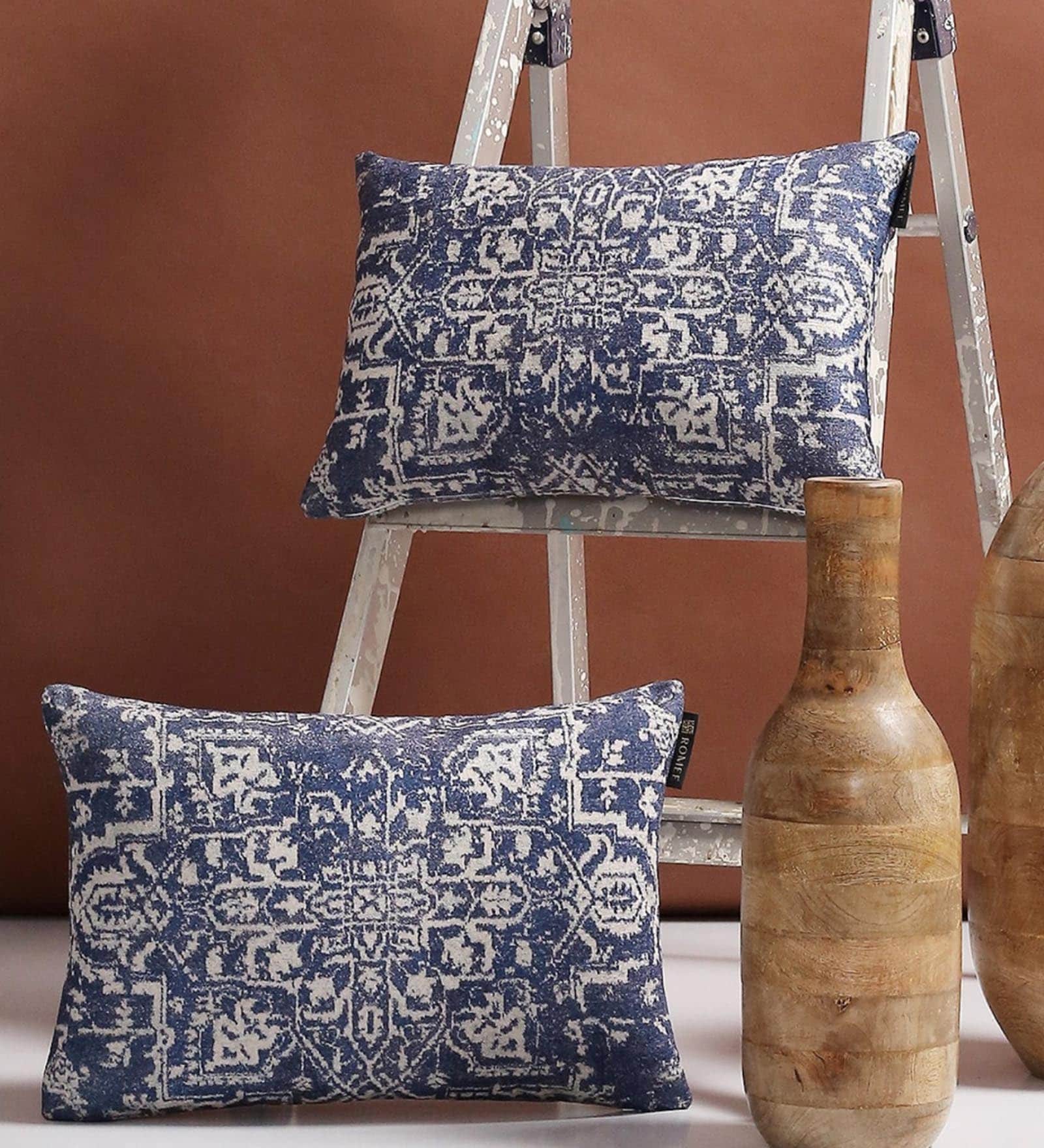 Buy Multicolour Chenille Ethnic Motif 12x18 inches Cushion Cover (2Pc ...