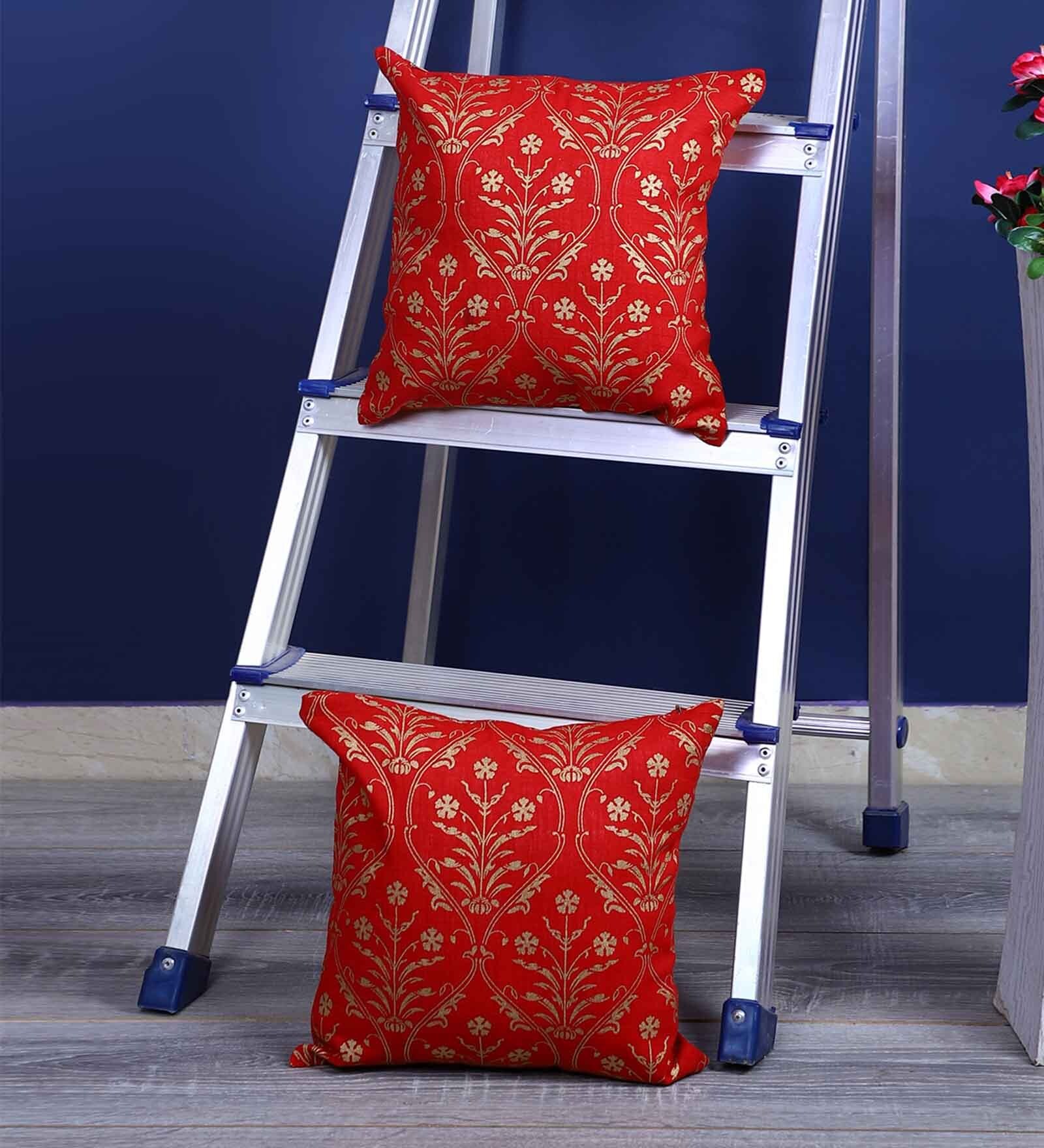 Buy Red Traditional Cotton 12 x 12 Inches Cushion Covers (Set of 2) by ...