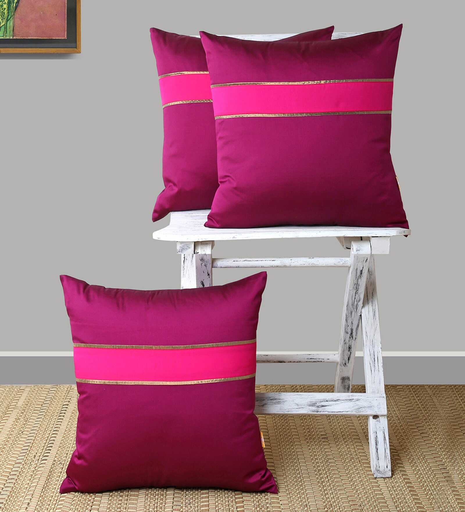 Buy Tuffeta Plain Solid 16x16 Inch Cushion Covers (Set Of 3) By Ans at ...