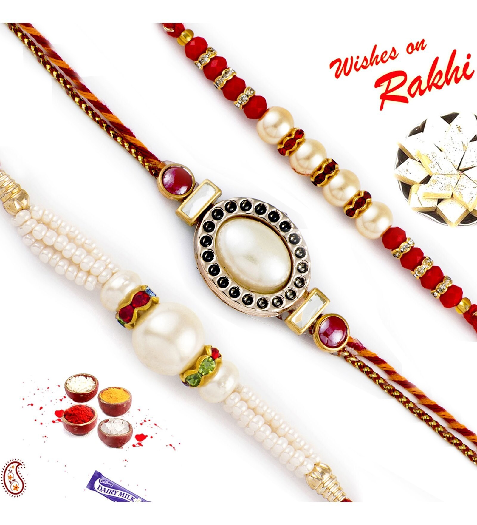 Buy Set of 3 Stylish Design Pearl Rakhi by Aapno Rajasthan Online ...