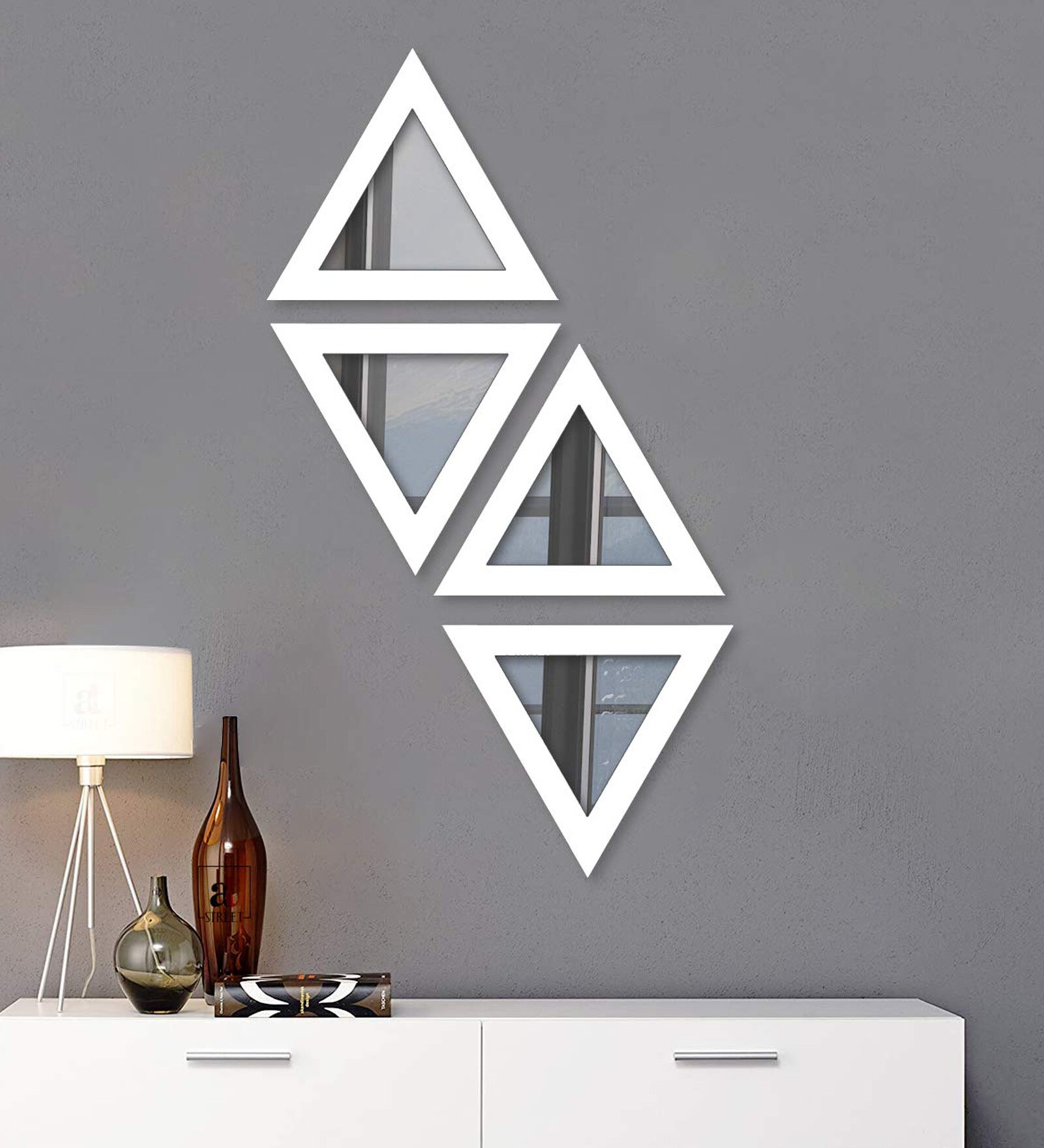 Buy Set of 4 Triangular Shape Mirror in white Colour at 40% OFF by Art ...