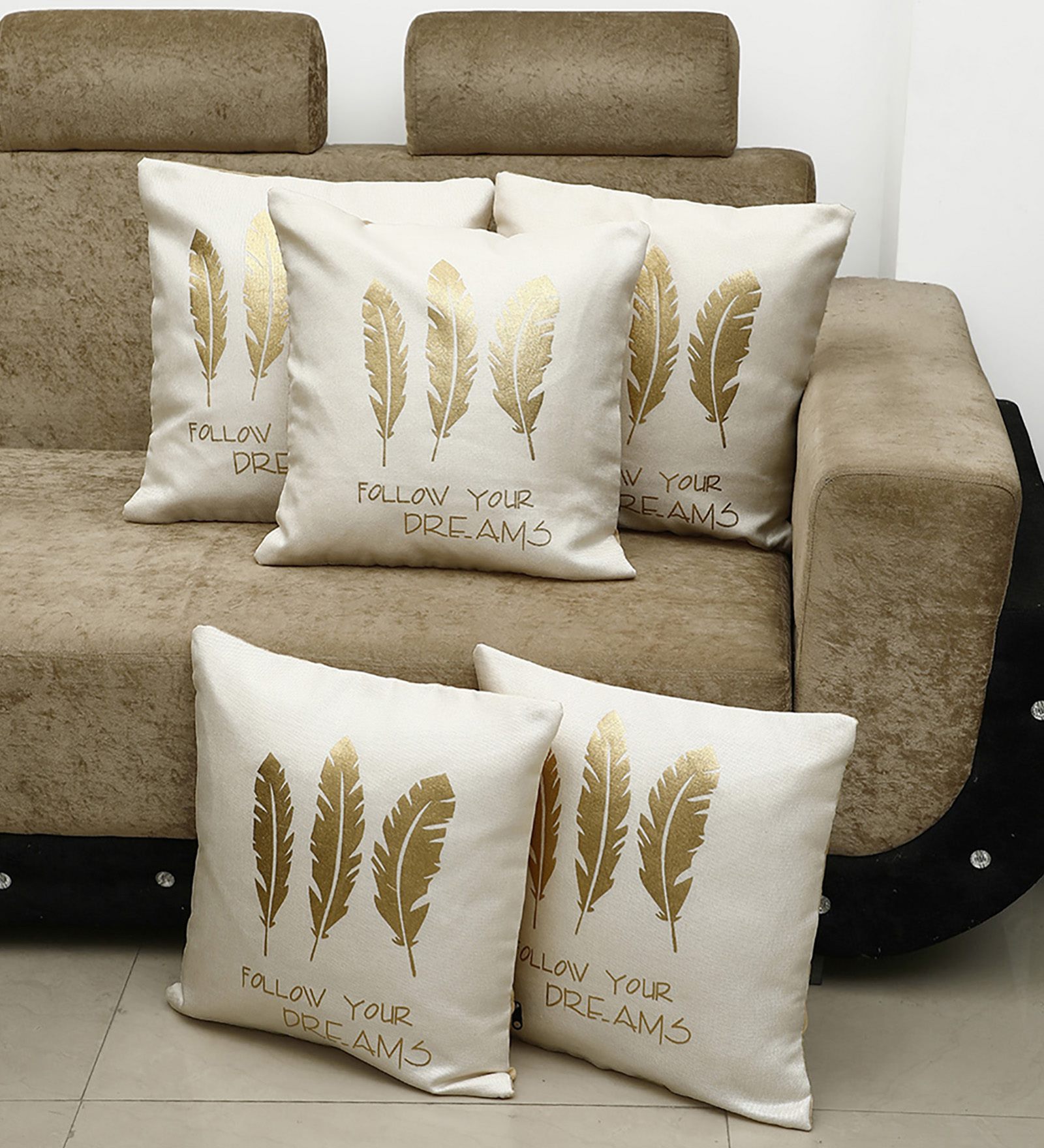 Buy Cream Quoted Jute 16 x 16 Inches Cushion Covers (Set of 5) at 66% ...