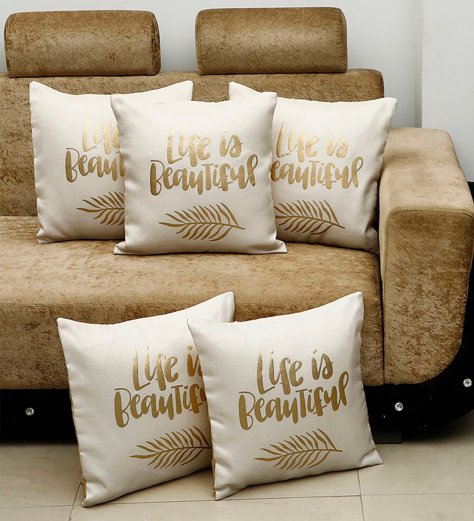 Buy Gold Quoted Jute 16 x 16 Inches Cushion Covers (Set of 5) at 61% ...