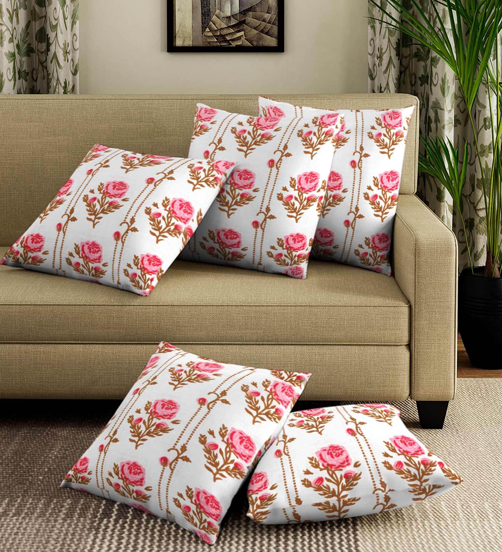 Buy Florals Cotton Pink 12x12 Inch Cushion Covers By Neudis at 58% OFF ...
