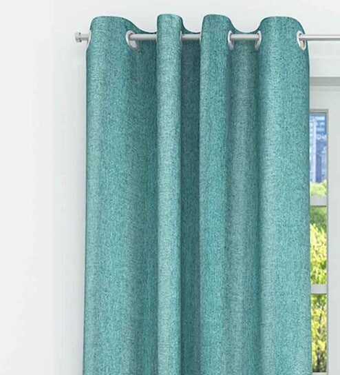 Buy Green Solid Jute 5 Ft Light Filtering Eyelet Window Curtains (Set ...