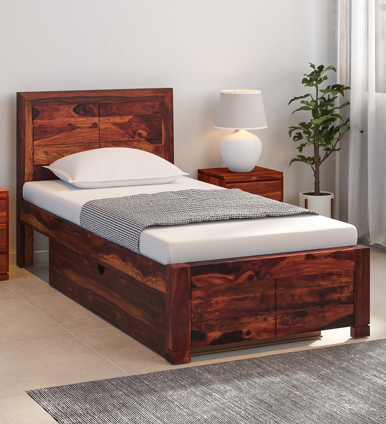 Buy Segur Sheesham Wood Single Bed In Provincial Teak Finish With ...