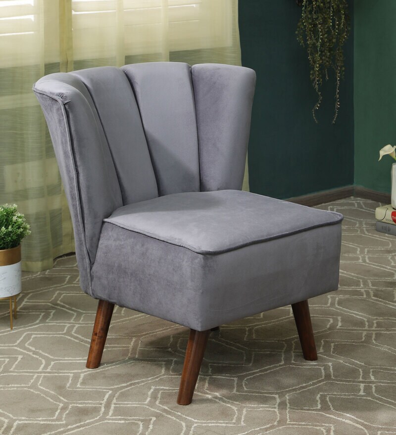Buy Sergio Velvet Slipper Chair In Fossil Grey Colour By Casacraft ...