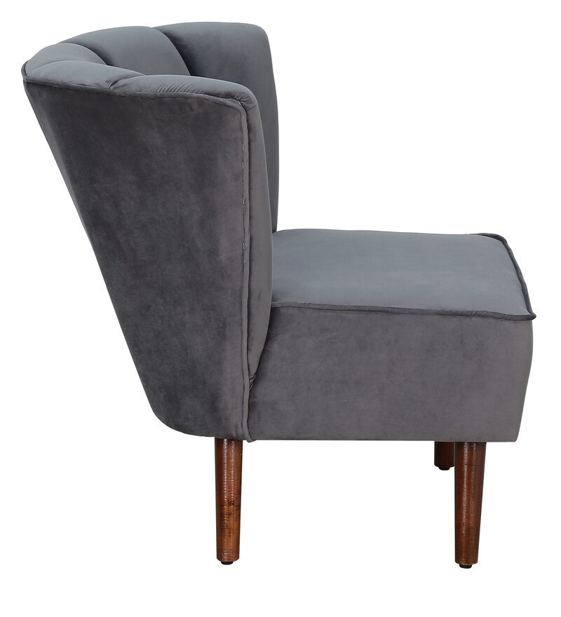 Buy Sergio Velvet Slipper Chair In Fossil Grey Colour By Casacraft ...