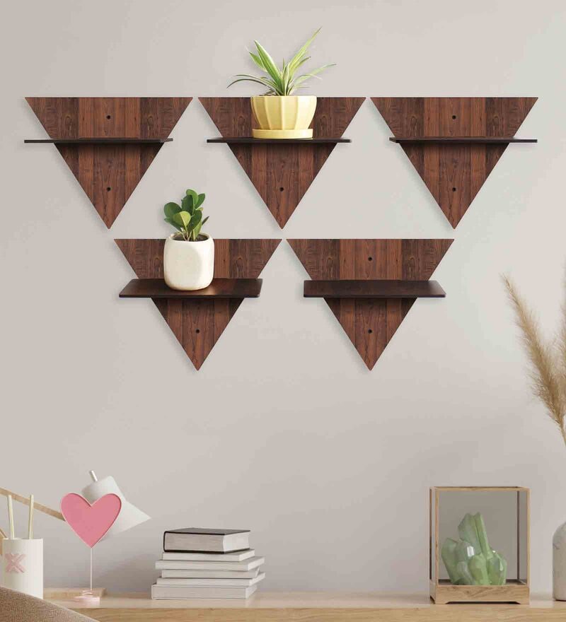 Buy Set of 5 Laminated MDF Wood Wall Shelf by Random Online - Modern ...