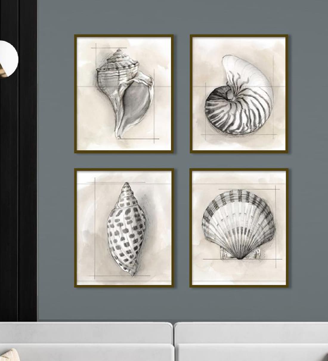 Buy Shell Schematic Multicolor Canvas Framed Landscape Art Print Set of ...