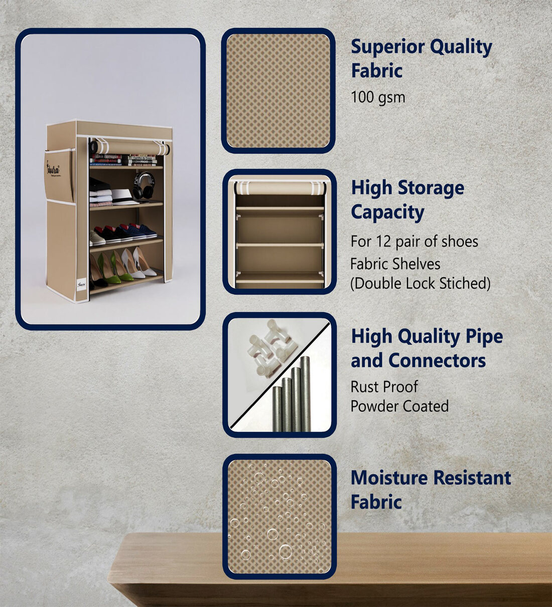 Buy Chevy Fabric Open Shoe Rack in Beige Finish by FABURA Online - Open ...